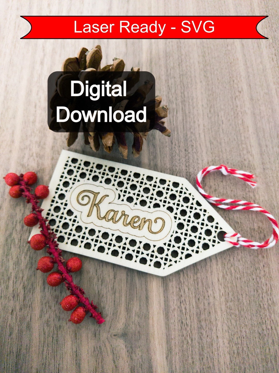 Rattan Stocking Tag SVG Christmas Gift Tag Digital Download PNG Rattan ...