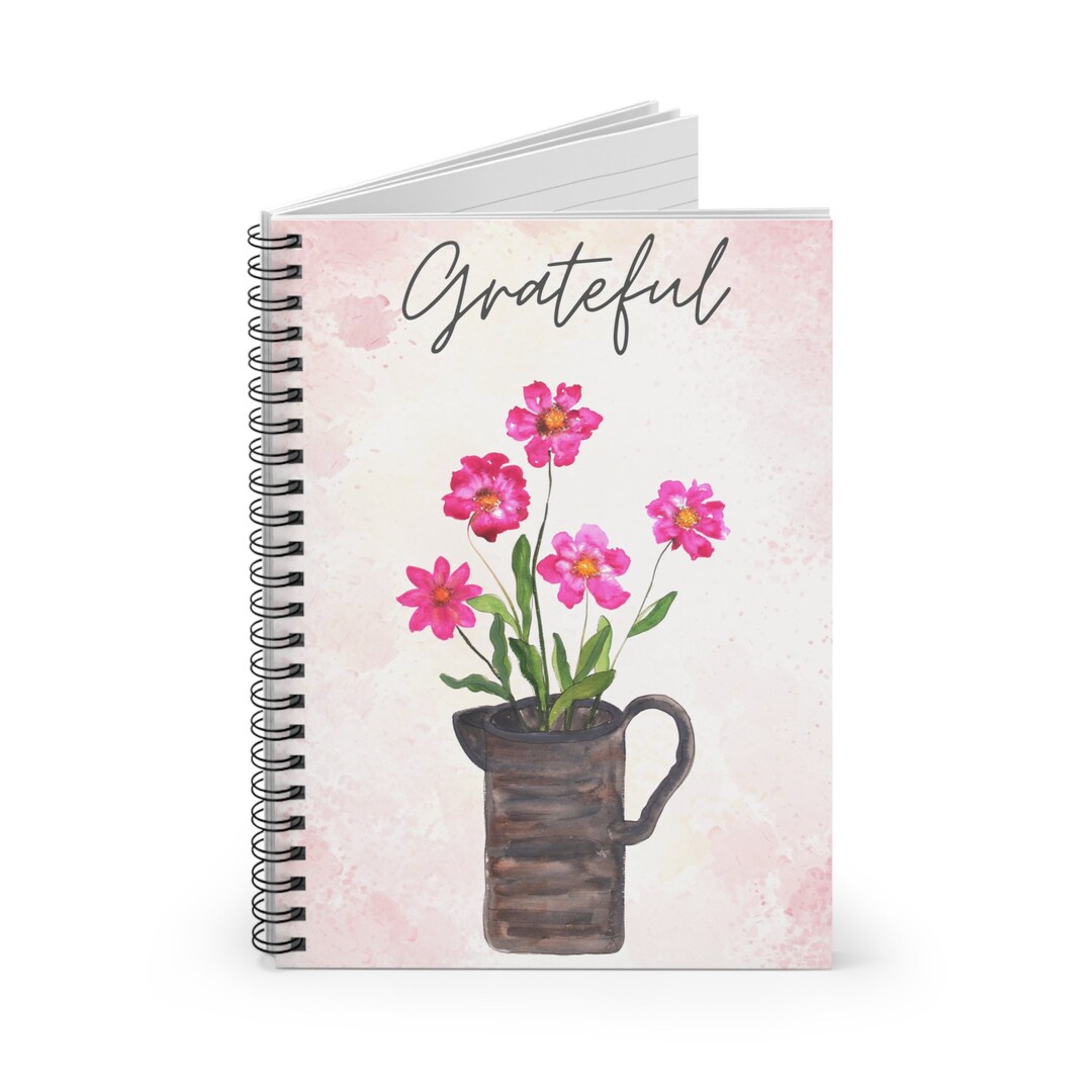 Grateful Pink Watercolor Flowers Pitcher Spiral Notebook - Etsy