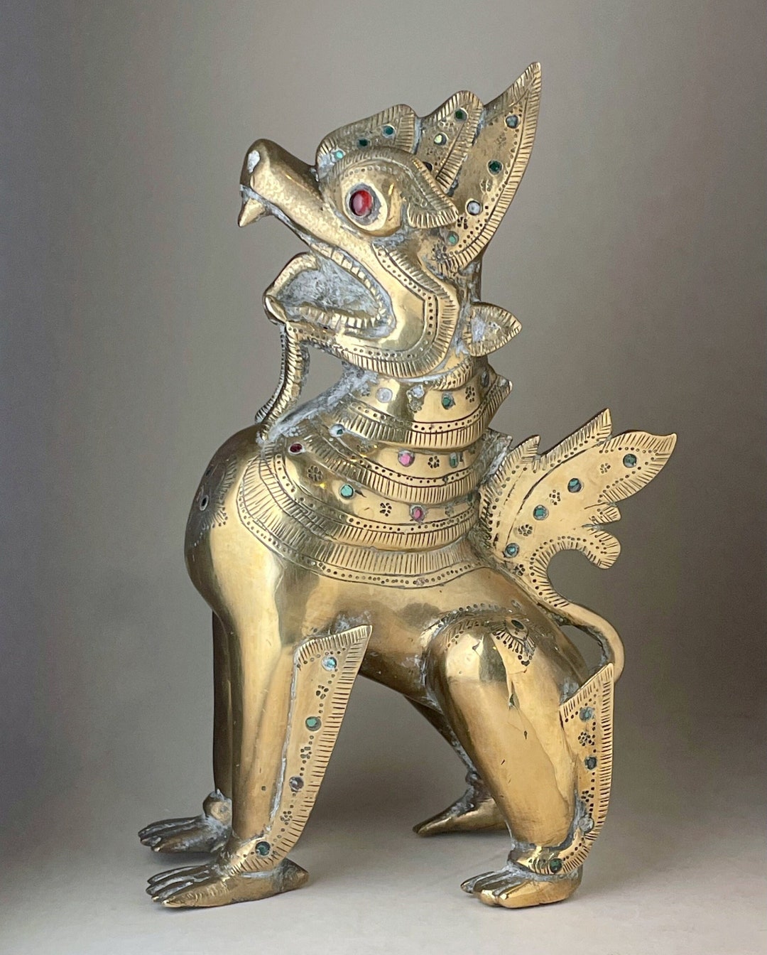 Stunning Antique 1800s Mandalay Burmese Thai Bronze/brass CHINTHE Lion With Ruby Eyes - Etsy