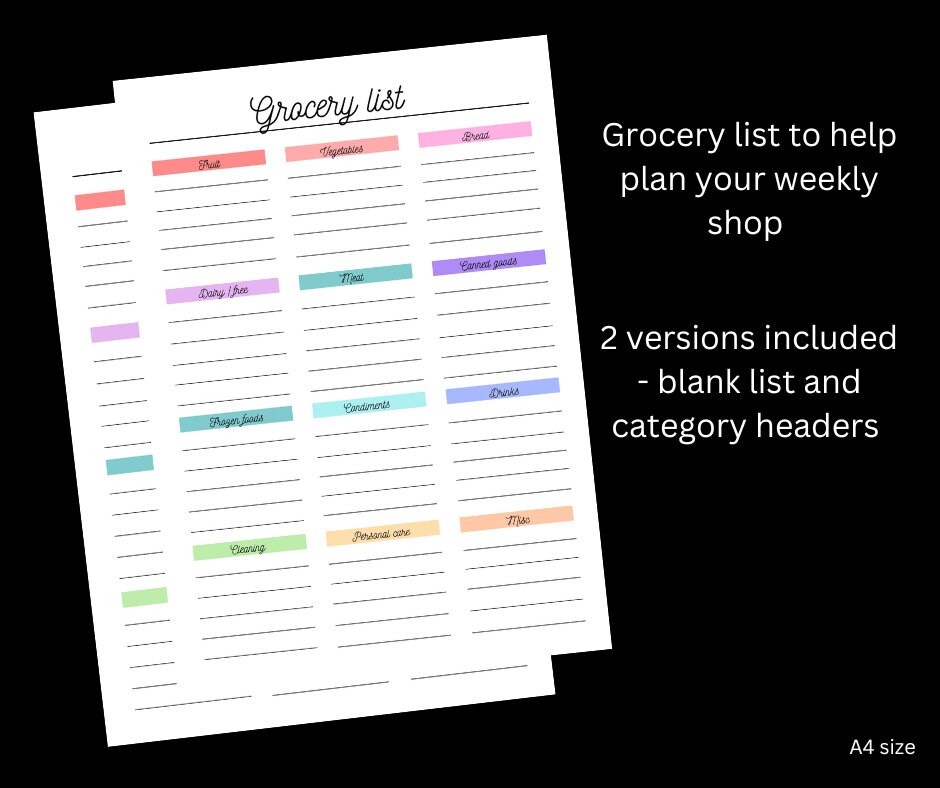 Weekly Meal Plan & Grocery List Printable Templates - Etsy