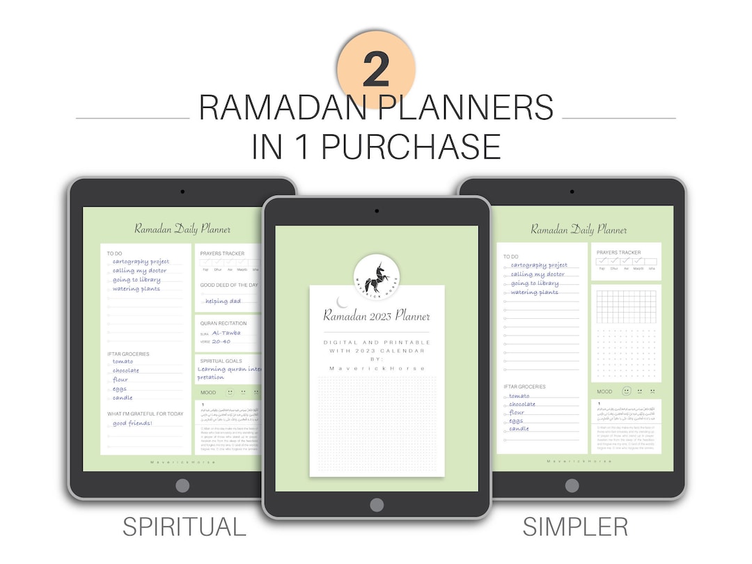 2 Digital Mint Green Ramadan Planners Included 2023 Yearly Calendar ...
