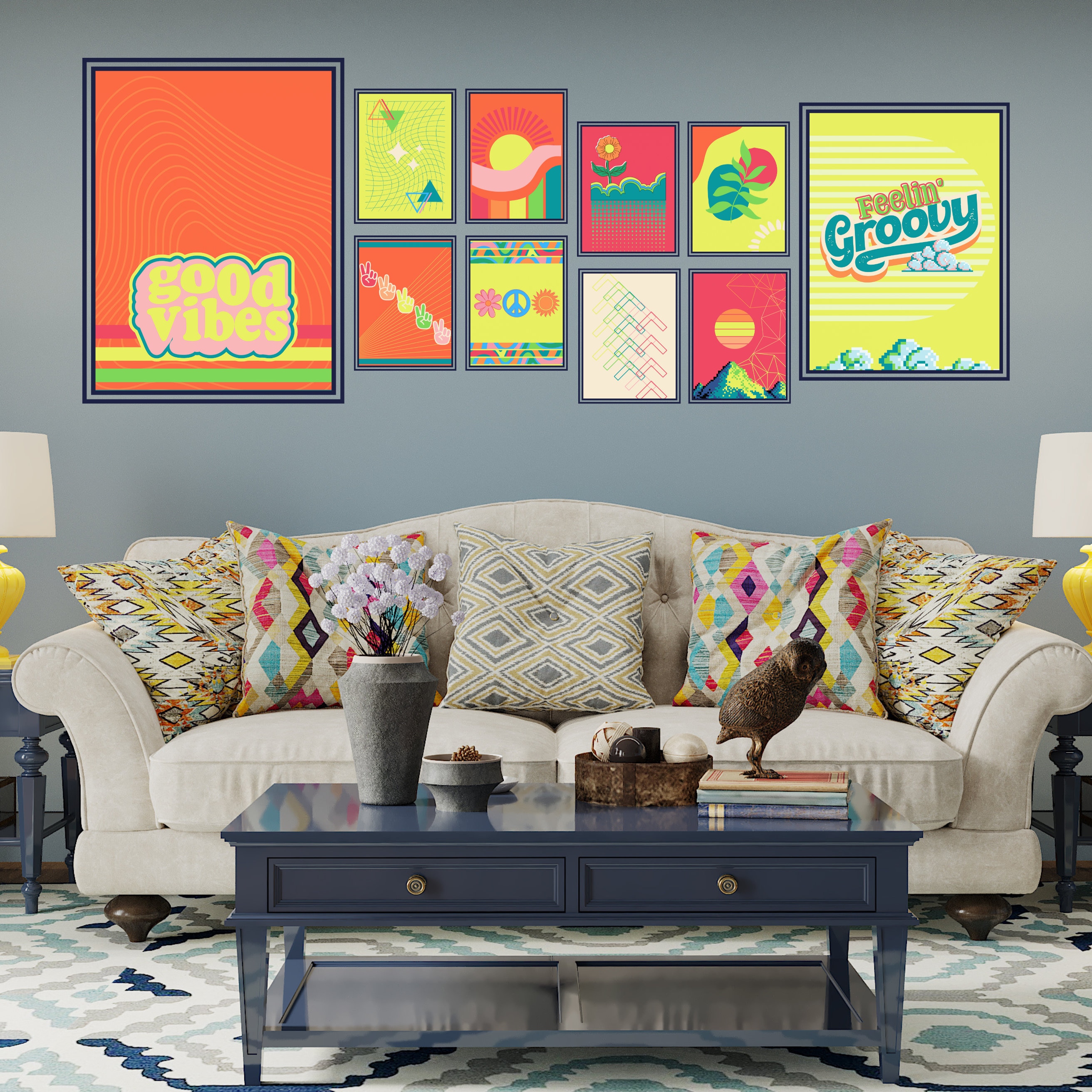 Retro Colorful Wall Art HUGE Bundle Bright Maximalist Groovy Posters ...