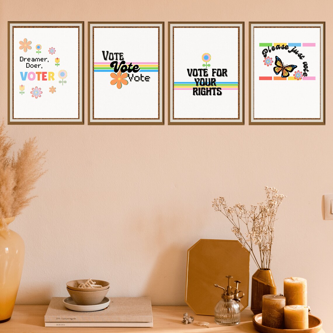 VOTE! Retro Inspired Wall Art Printable Set | Hippie Vintage Cute ...