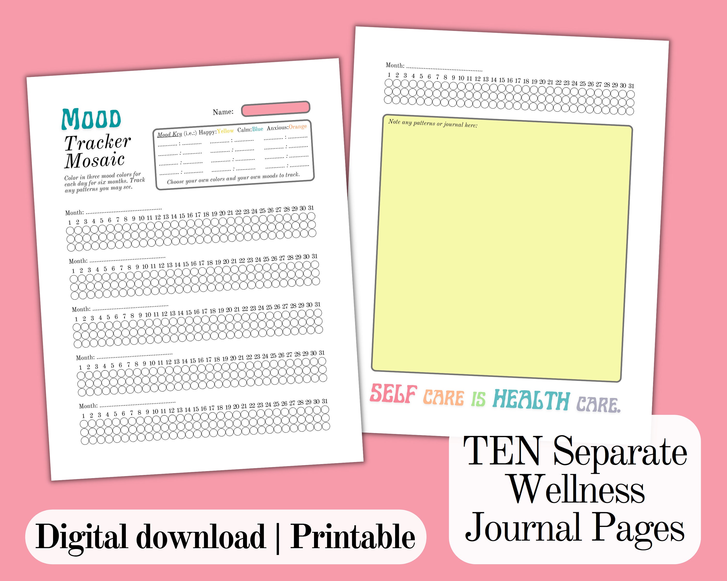 Wellness Trackers Printable Bundle Meal Planning, Symptom Tracker, Mood ...