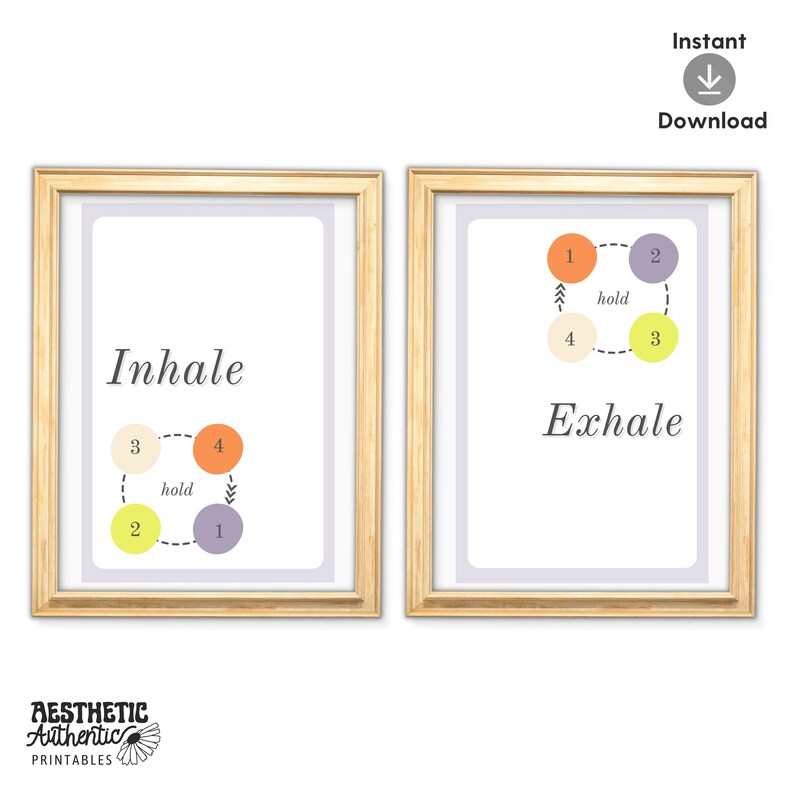 Inhale Exhale Art Print Set, Above Bed Set, Numbered Breathing Therapy ...