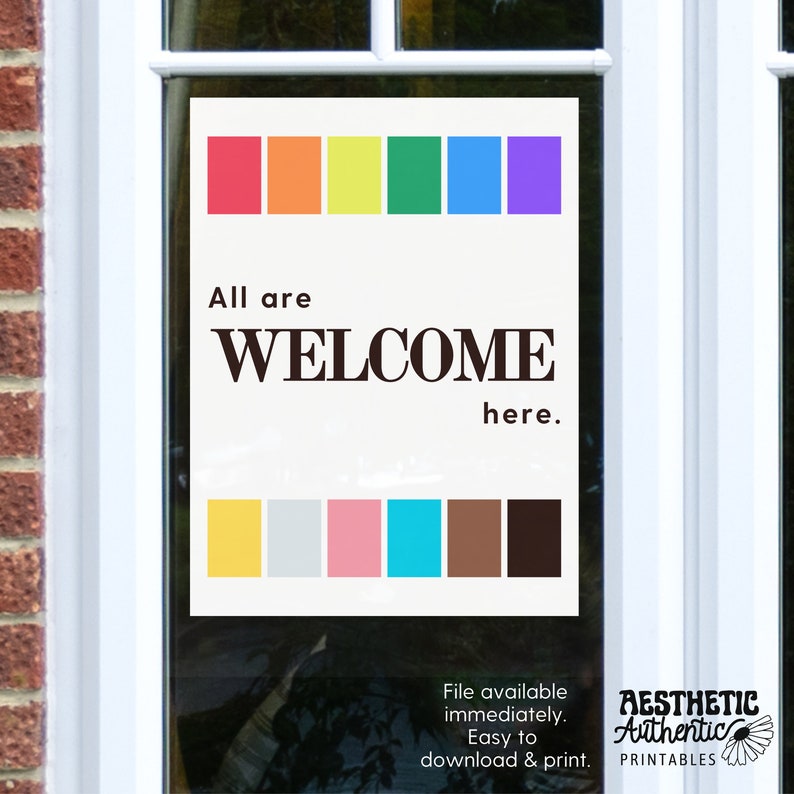 LGBTQ+ Welcome Sign Printable All Are Welcome Here Wall Art Inclusive ...