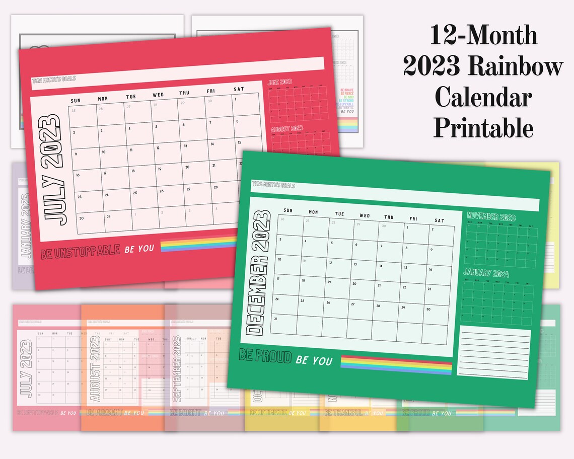 2023 Rainbow Inspirational Calendar Printable 12 Months Each - Etsy