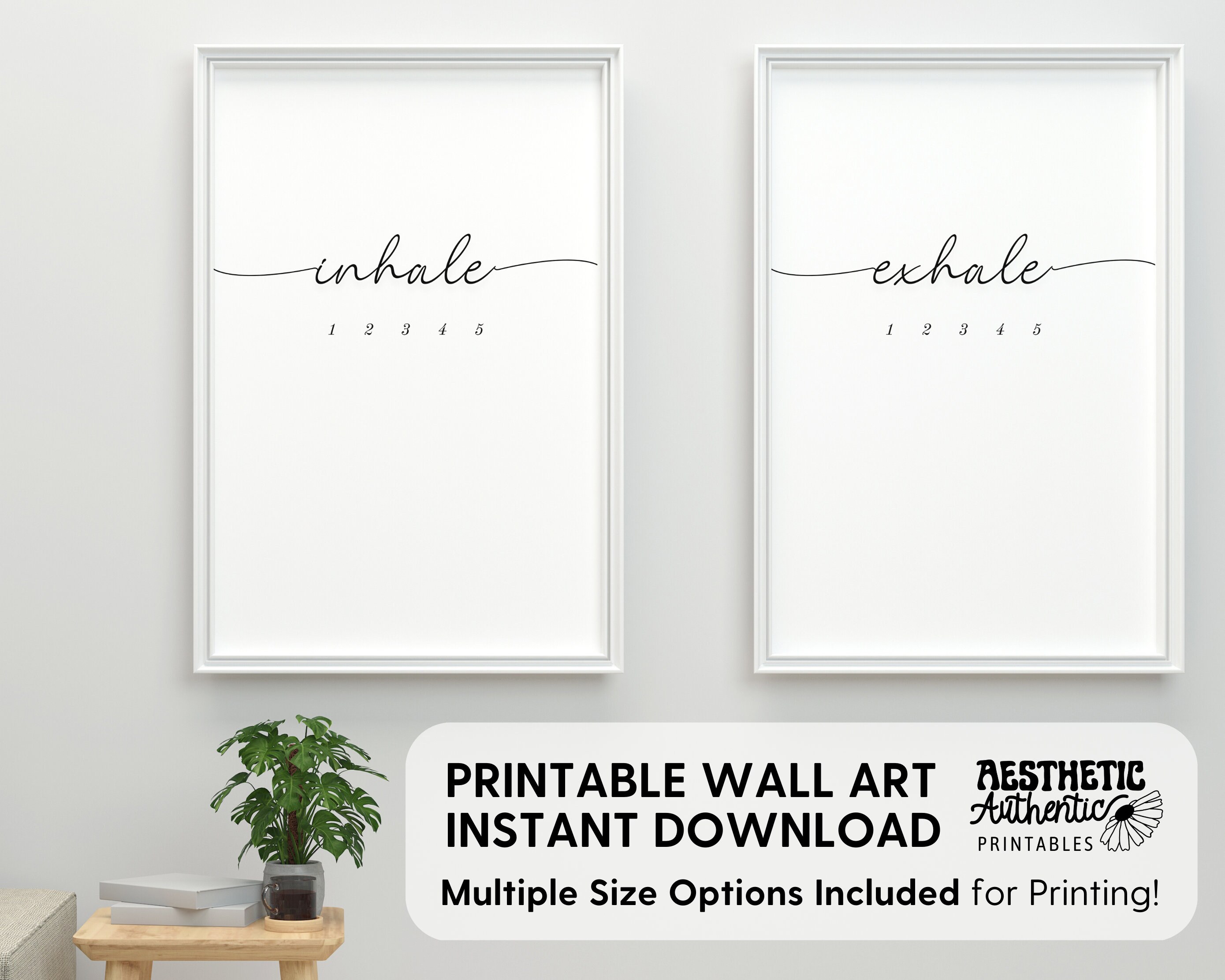 Inhale Exhale Printable Wall Art Set Minimalist Poster Black & White ...