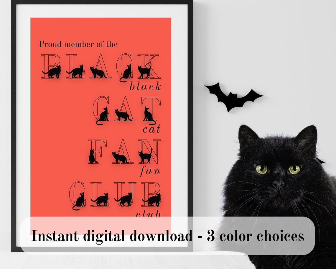 Printable Black Cat Wall Art Black Cat Fan Club Cat Print - Etsy