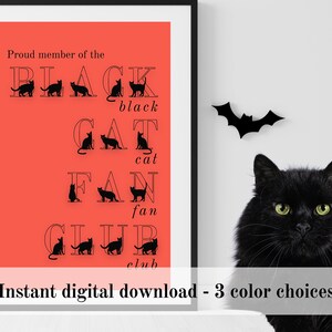Printable Black Cat Wall Art | Black Cat Fan Club | Cat Print | Black ...