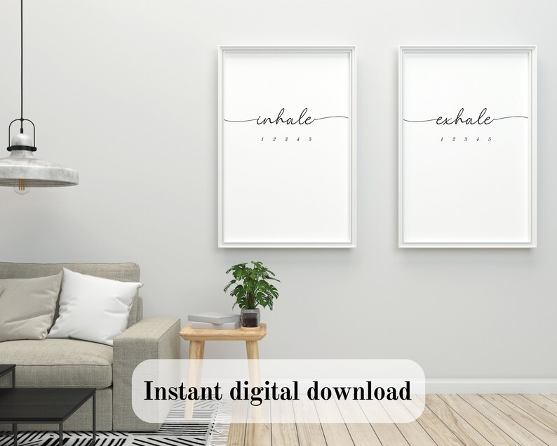 Inhale Exhale Printable Wall Art Set Minimalist Poster Black & White ...