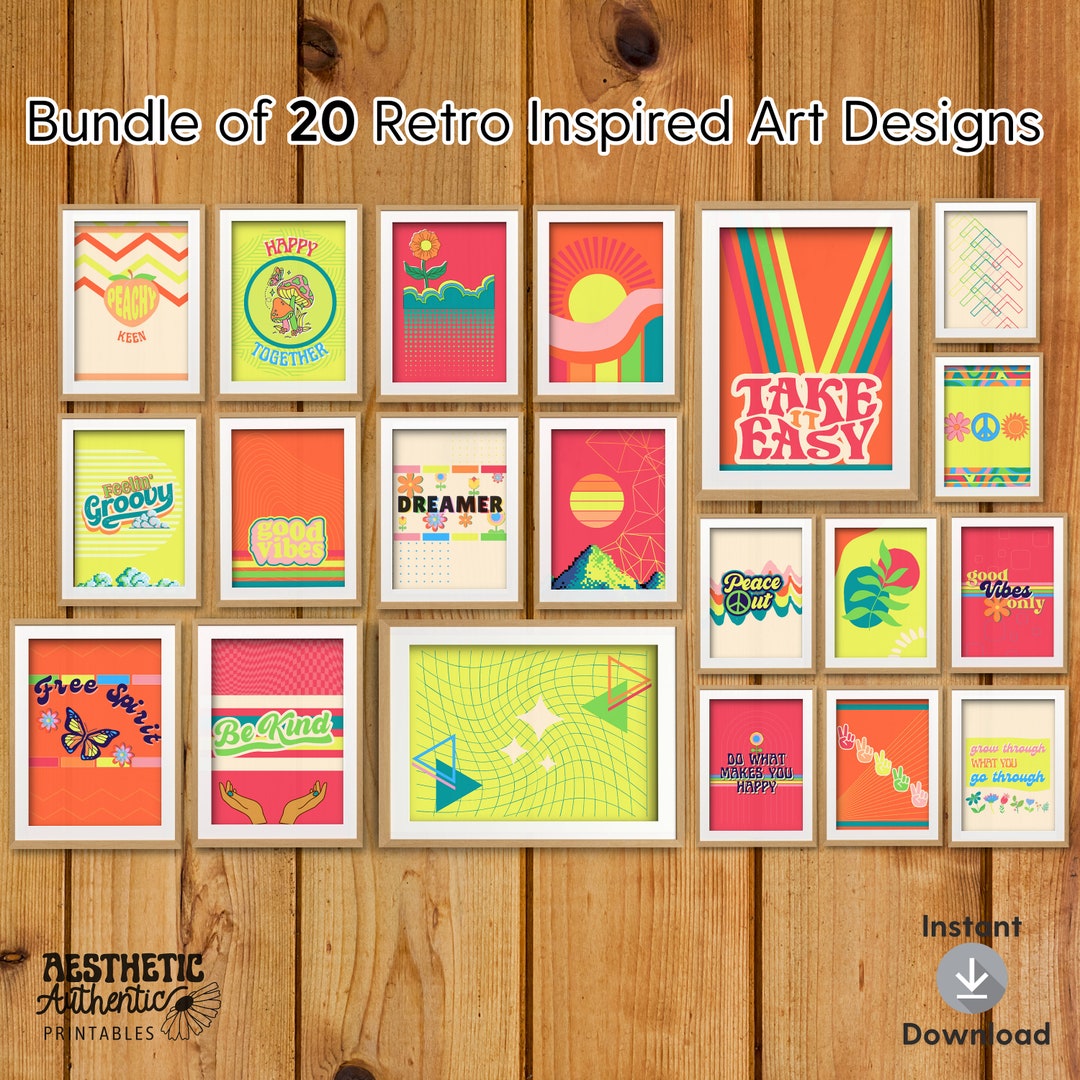 Retro Colorful Wall Art HUGE Bundle Bright Maximalist Groovy Posters ...