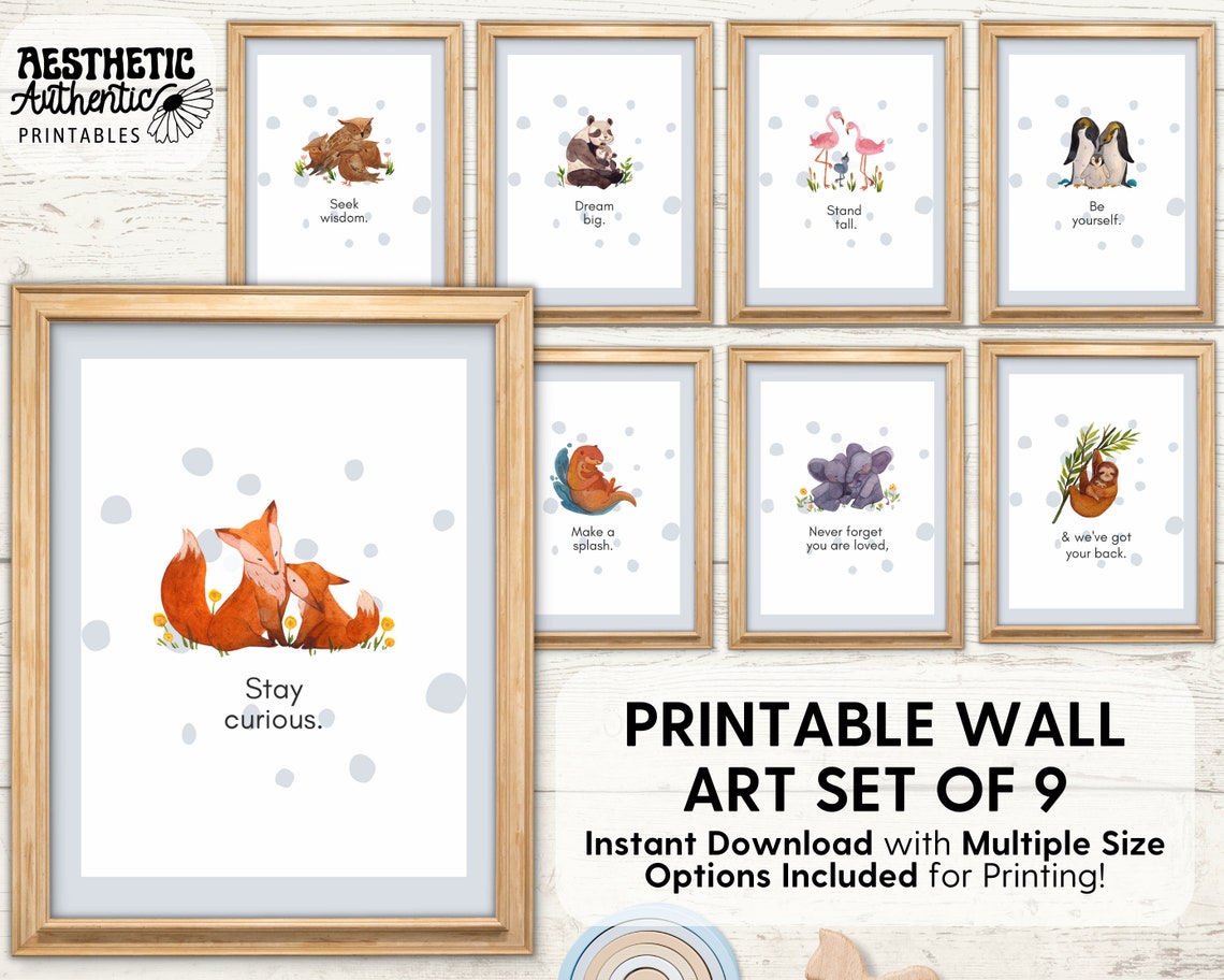 Animal Wall Art for Baby Nursery or Kid's Room, Loving, Motivational ...