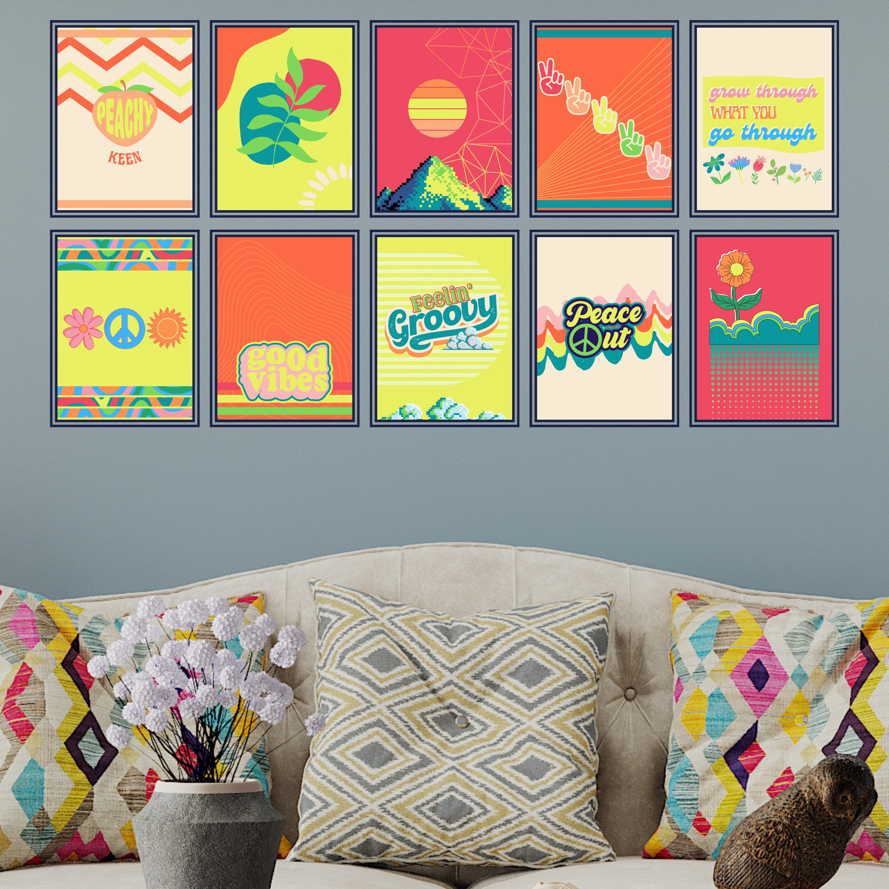 Retro Colorful Wall Art HUGE Bundle Bright Maximalist Groovy Posters ...