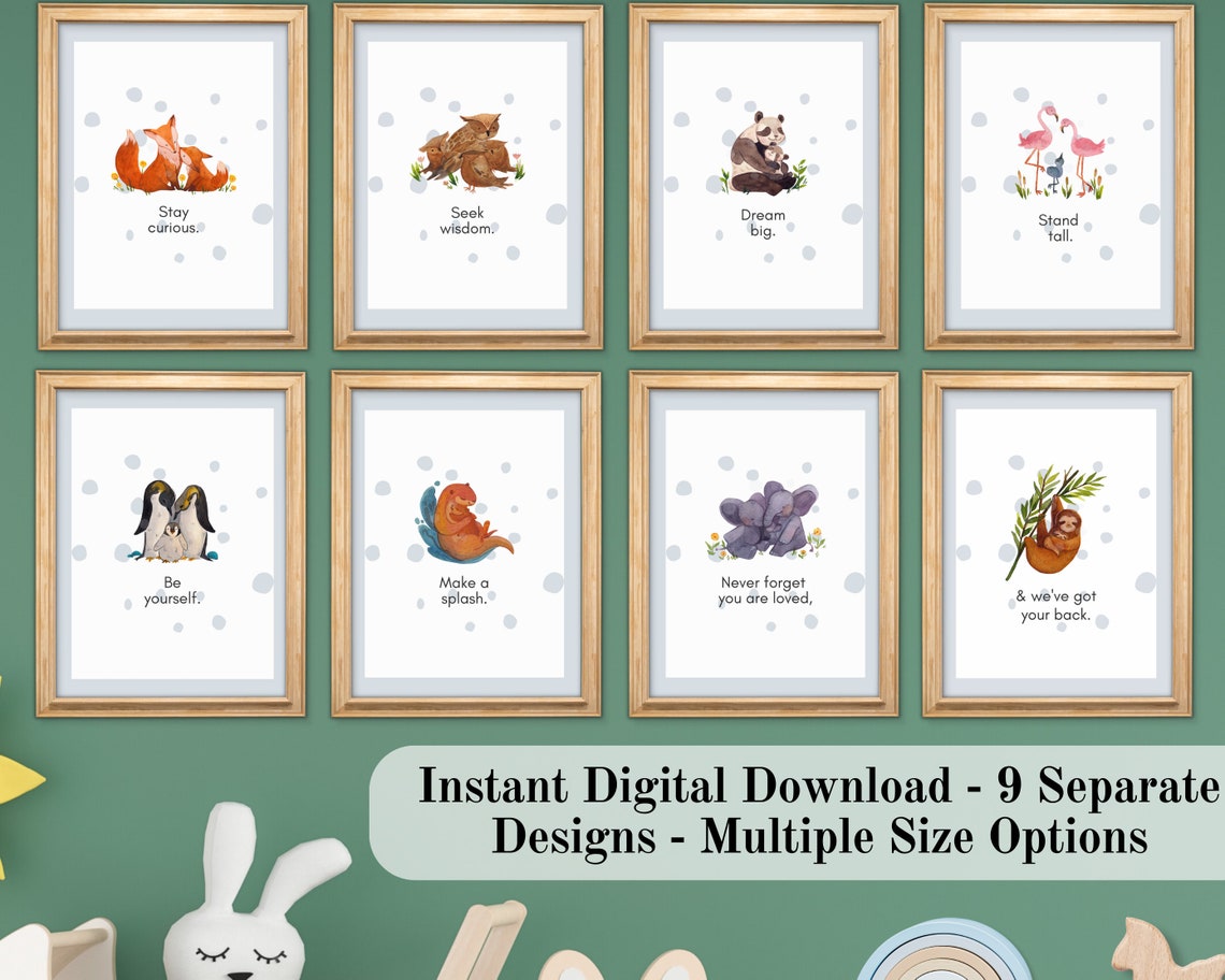 Animal Wall Art for Baby Nursery or Kid's Room, Loving, Motivational ...