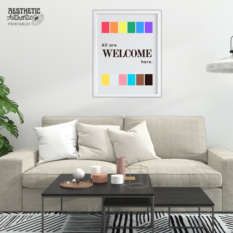 LGBTQ+ Welcome Sign Printable All Are Welcome Here Wall Art Inclusive ...