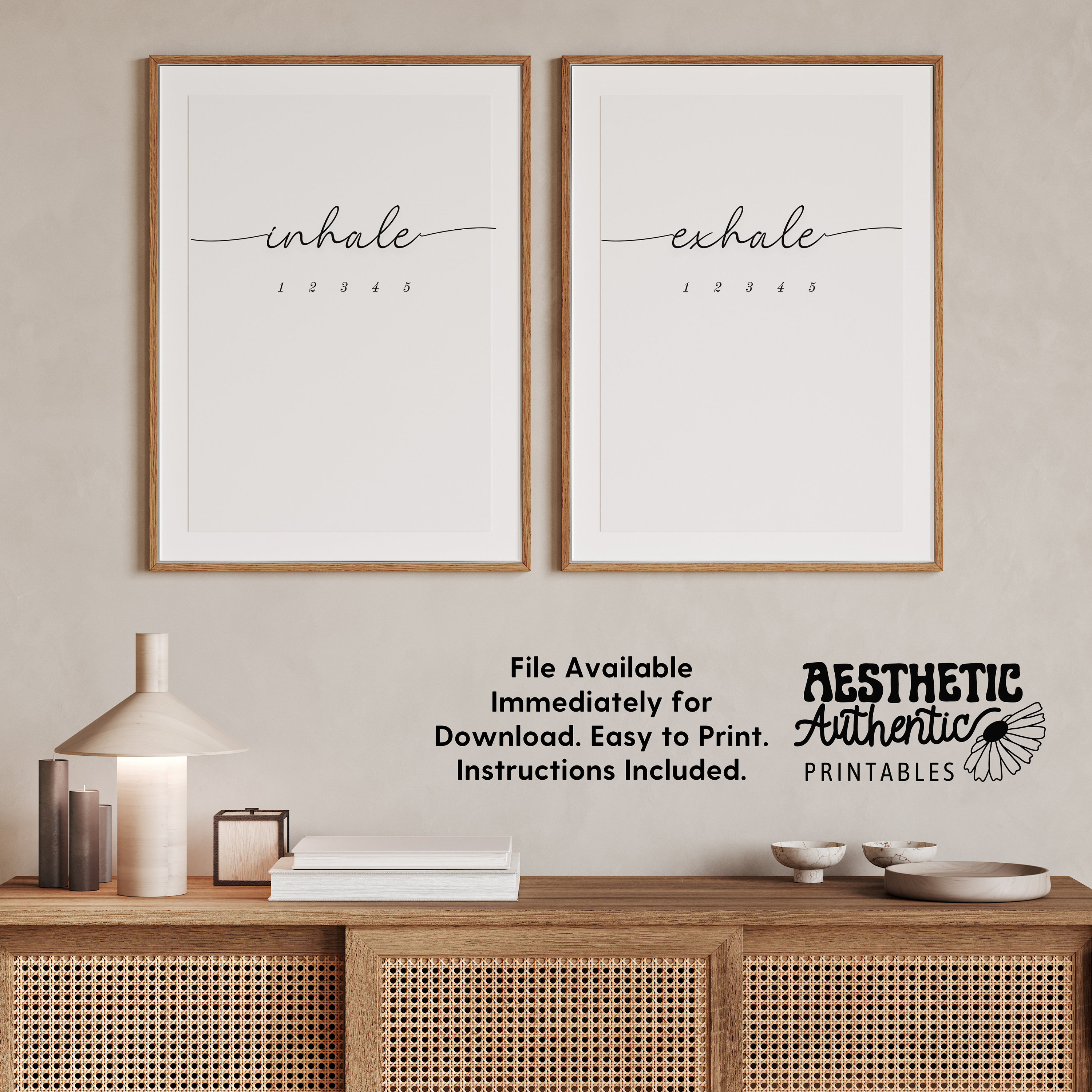 Inhale Exhale Printable Wall Art Set Minimalist Poster Black & White ...