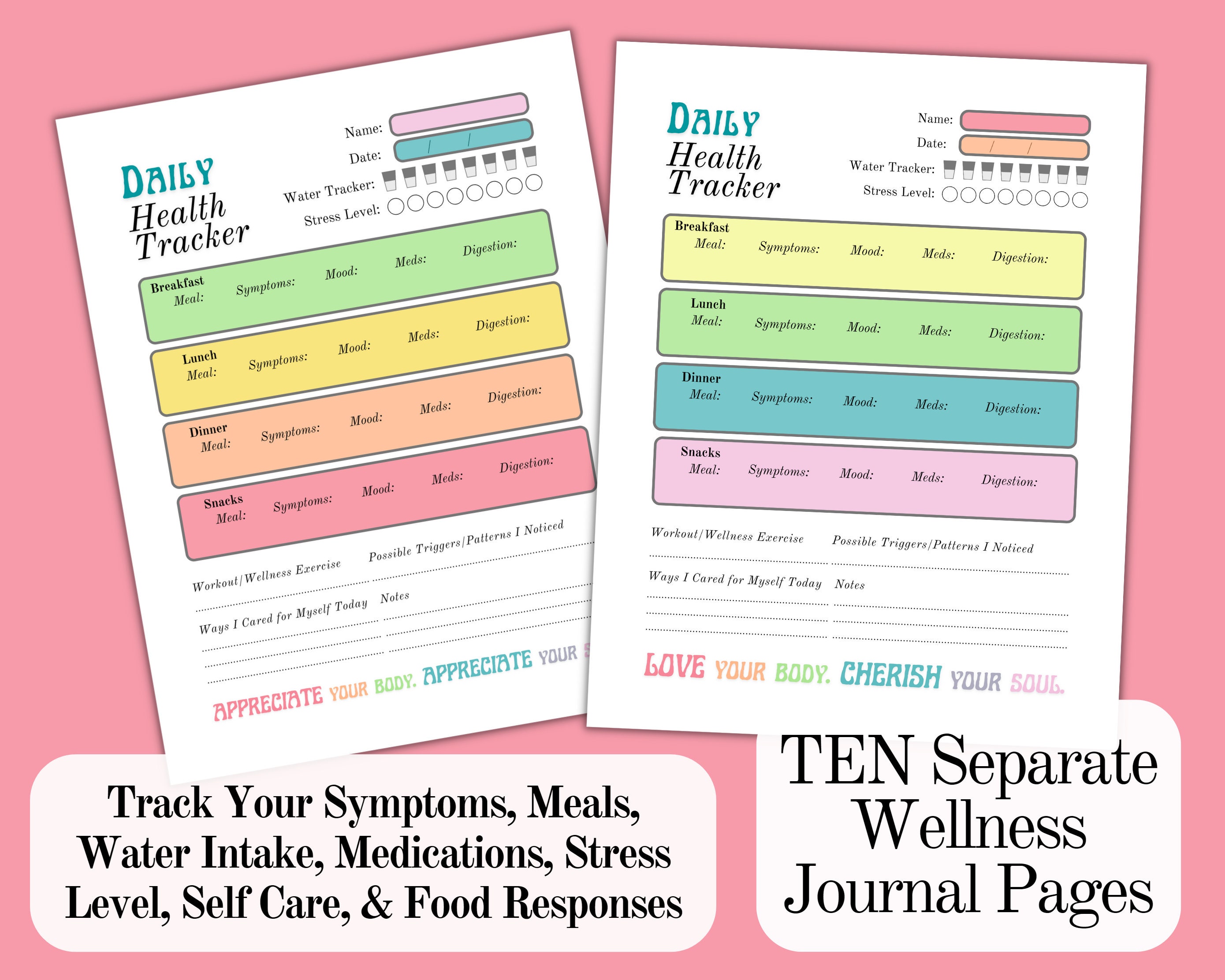 Wellness Trackers Printable Bundle Meal Planning, Symptom Tracker, Mood ...