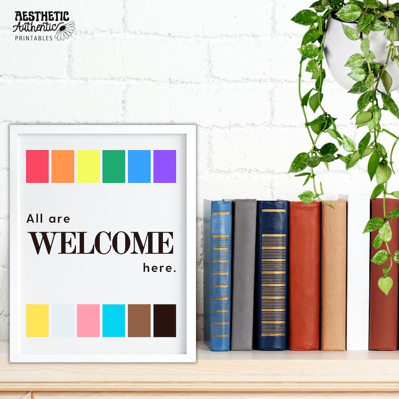 LGBTQ+ Welcome Sign Printable All Are Welcome Here Wall Art Inclusive ...