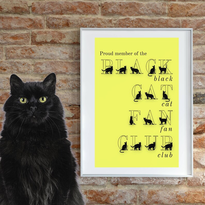 Printable Black Cat Wall Art Black Cat Fan Club Cat Print - Etsy
