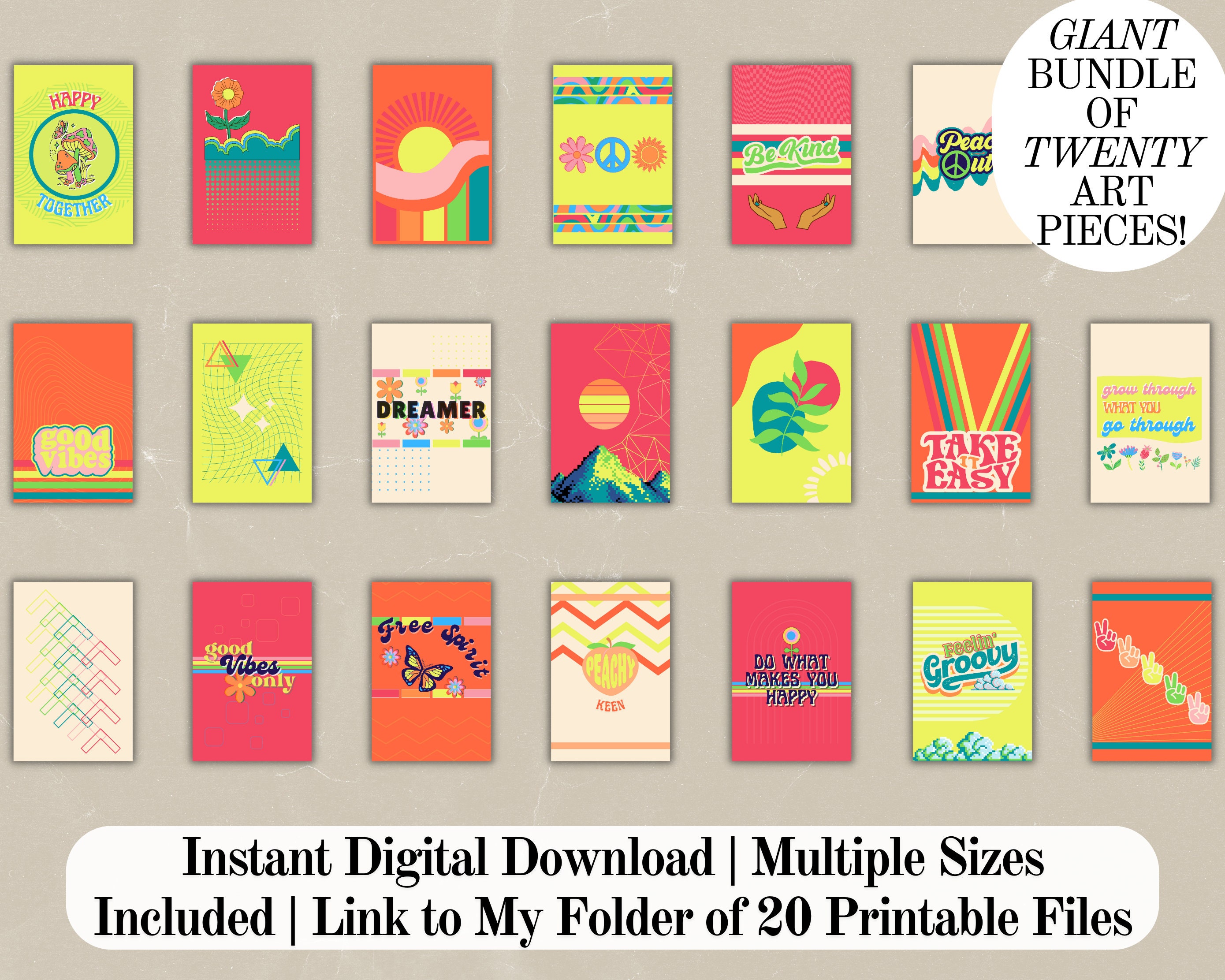 Retro Colorful Wall Art HUGE Bundle Bright Maximalist Groovy Posters ...