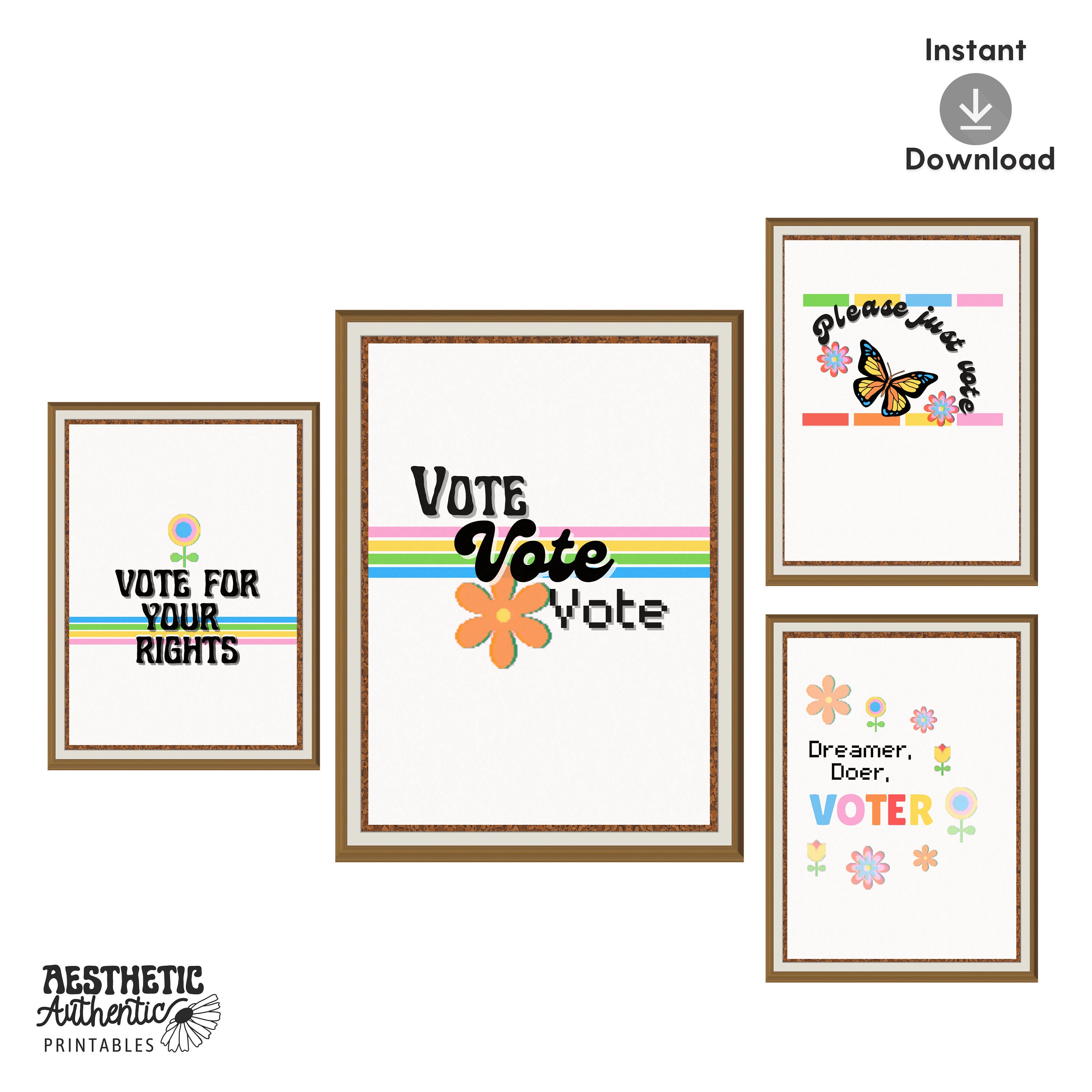 VOTE! Retro Inspired Wall Art Printable Set | Hippie Vintage Cute ...