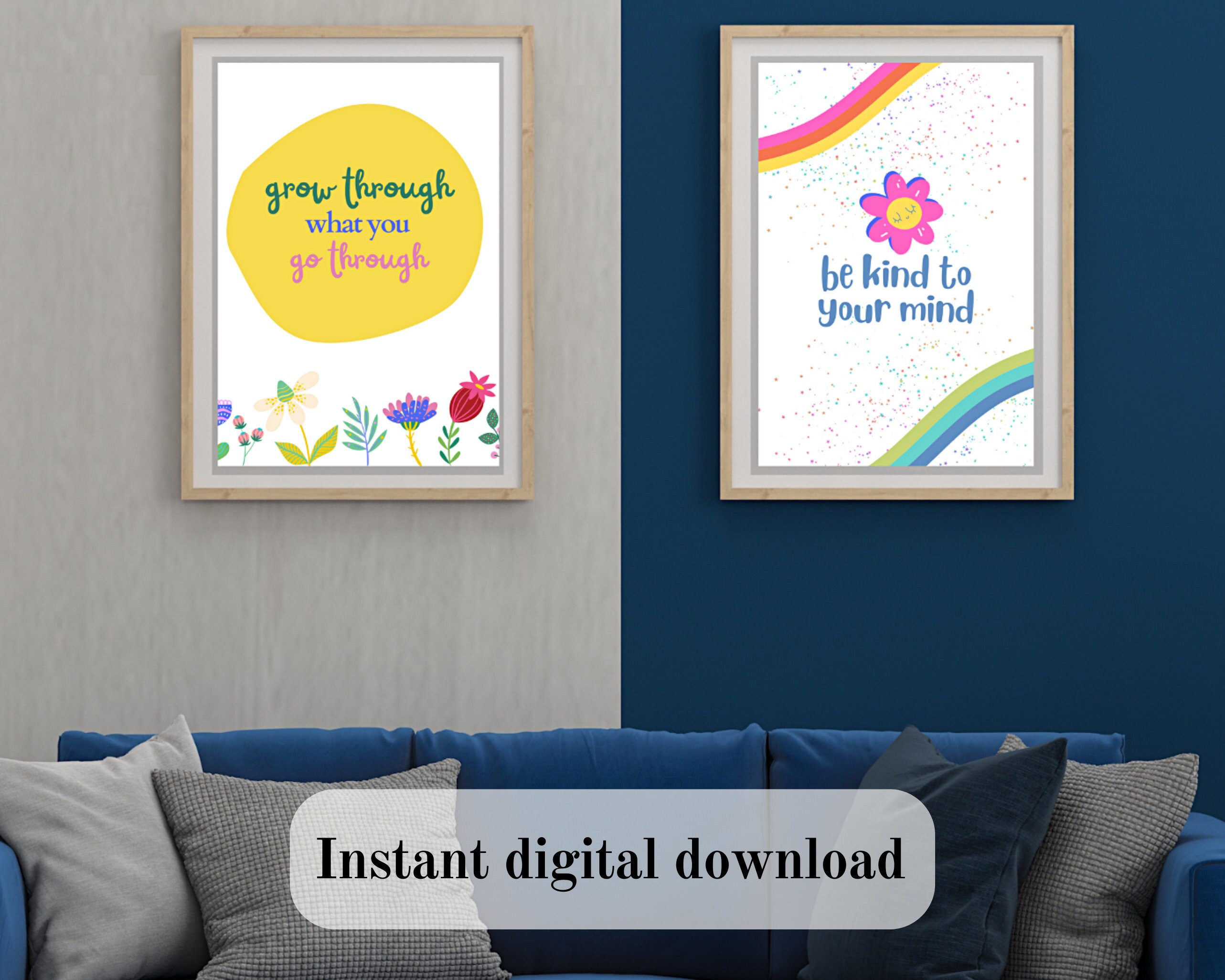 Cute Wall Art Set Printable Retro Posters Motivational Groovy Prints ...