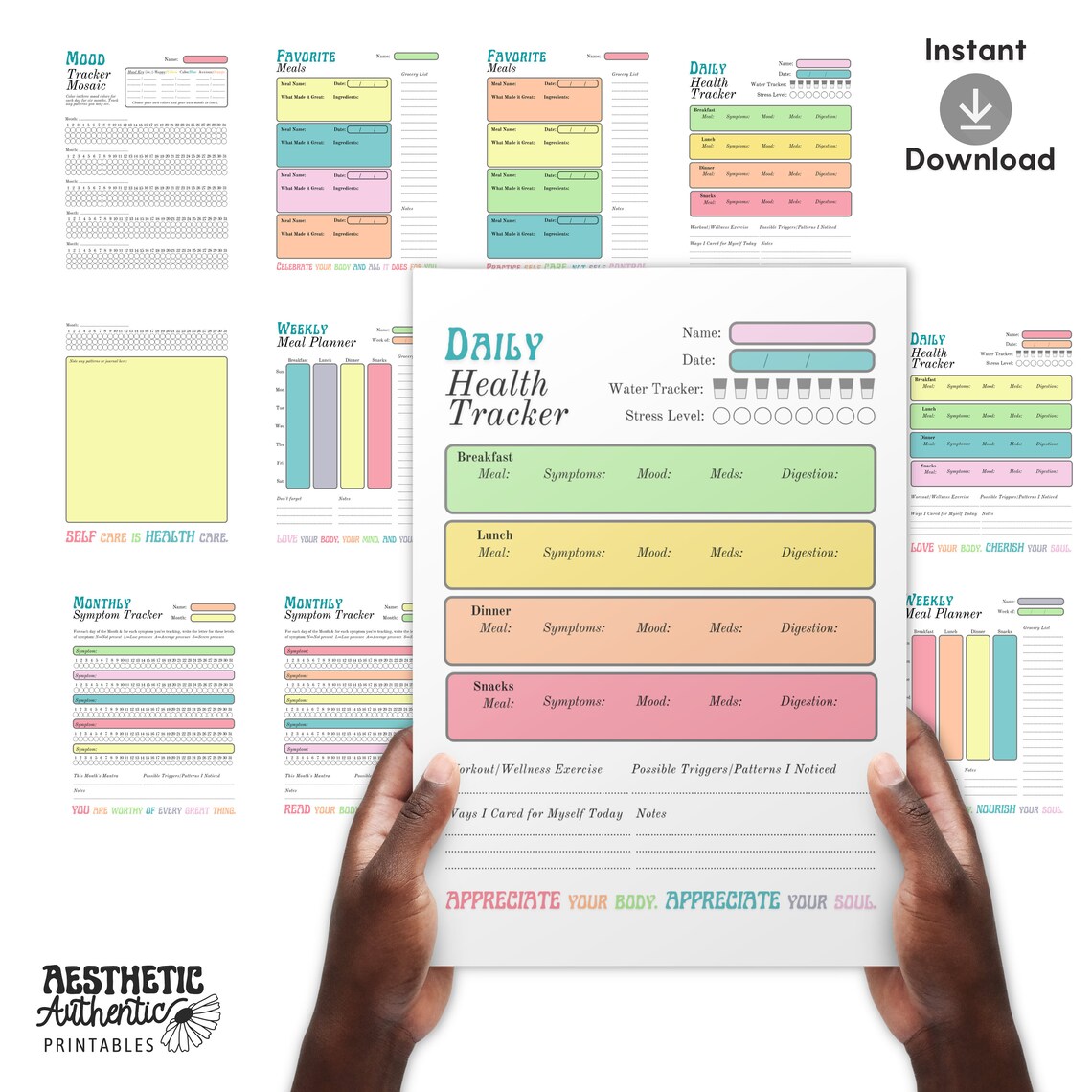 Wellness Trackers Printable Bundle Meal Planning, Symptom Tracker, Mood Tracker, Grocery List ...