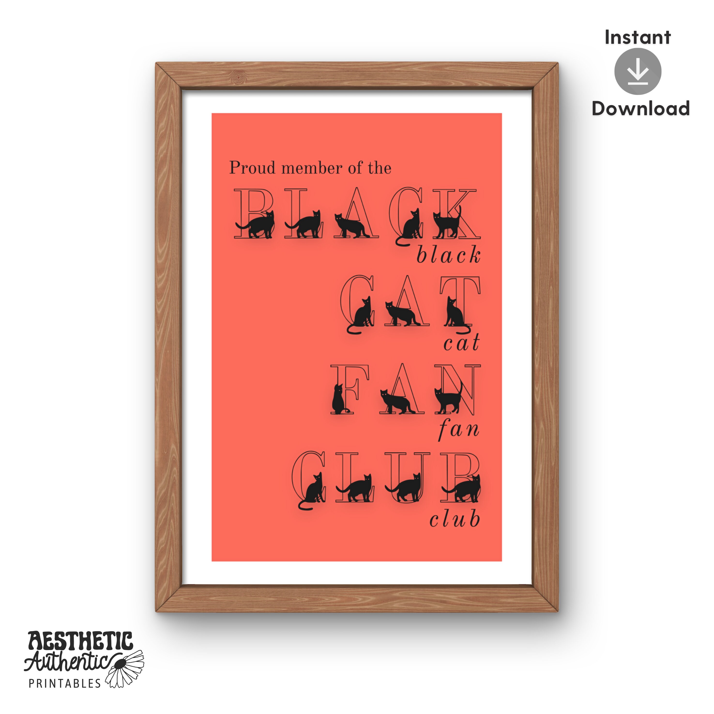 Printable Black Cat Wall Art | Black Cat Fan Club | Cat Print | Black ...