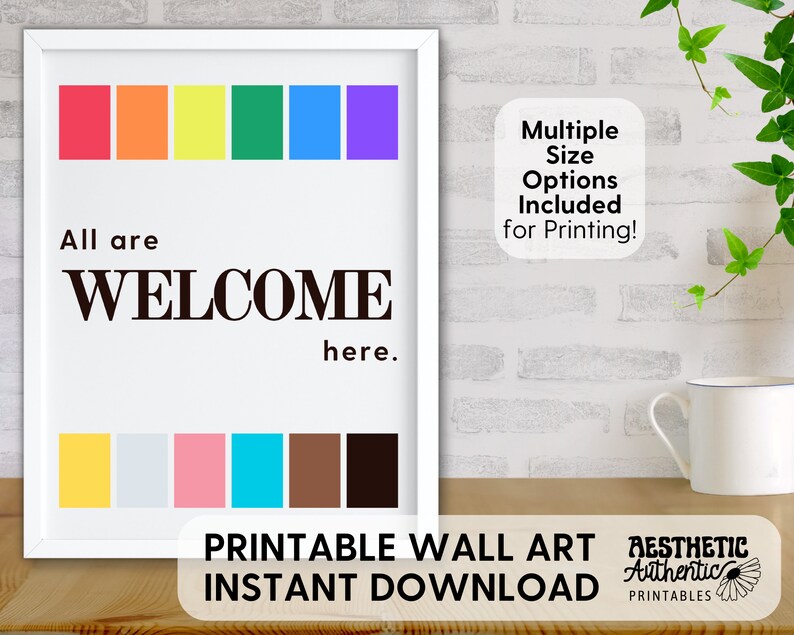 LGBTQ+ Welcome Sign Printable All Are Welcome Here Wall Art Inclusive ...