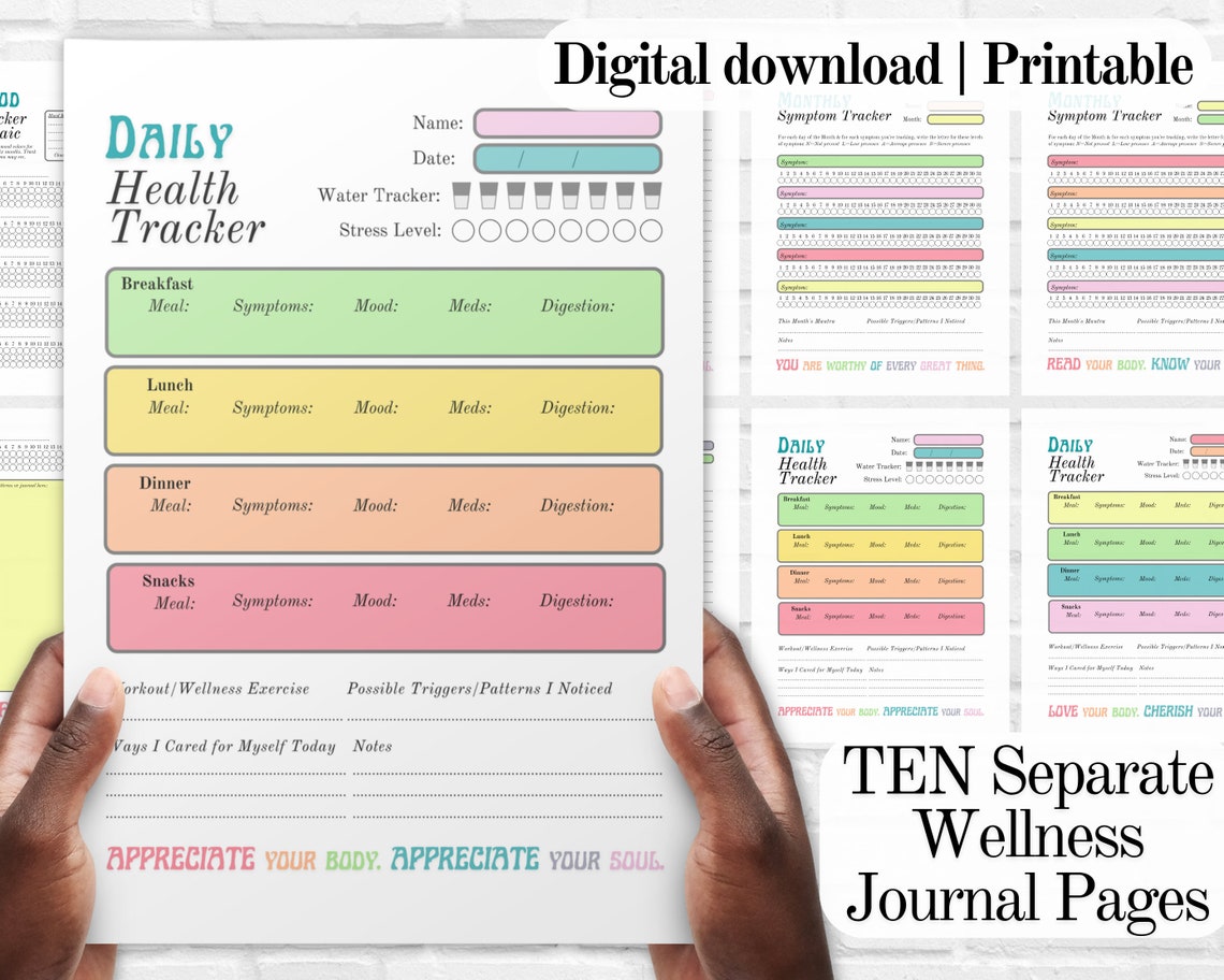 Wellness Trackers Printable Bundle Meal Planning, Symptom Tracker, Mood Tracker, Grocery List ...