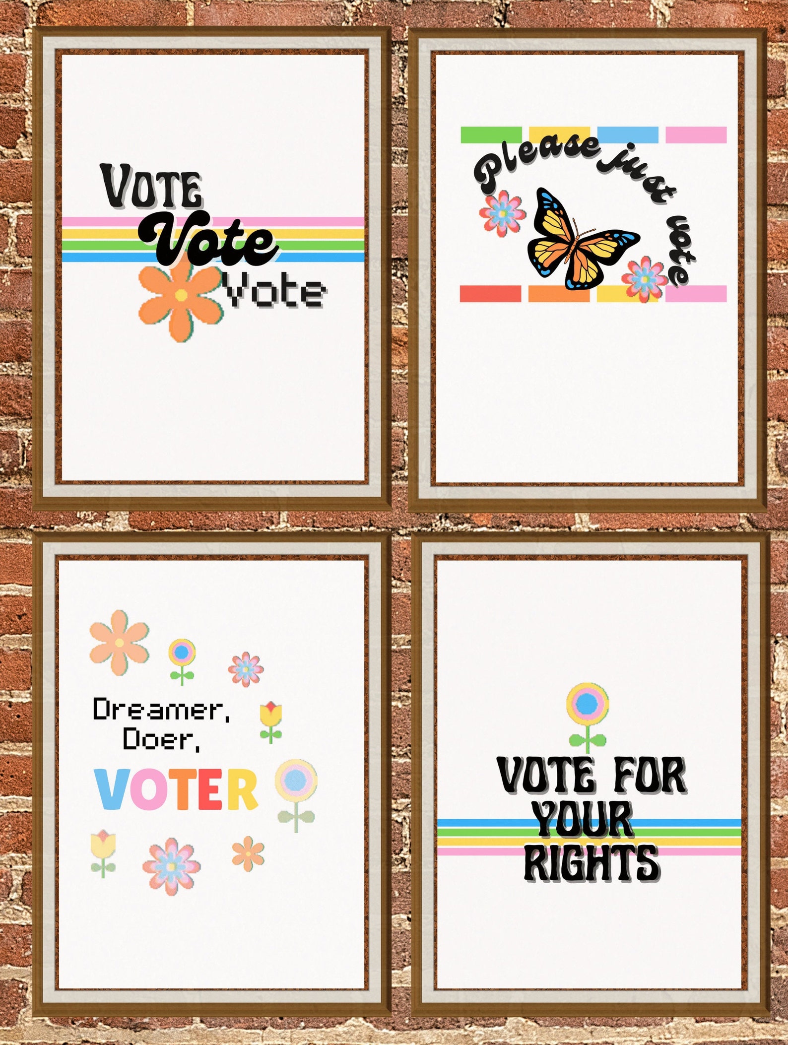 VOTE! Retro Inspired Wall Art Printable Set | Hippie Vintage Cute ...