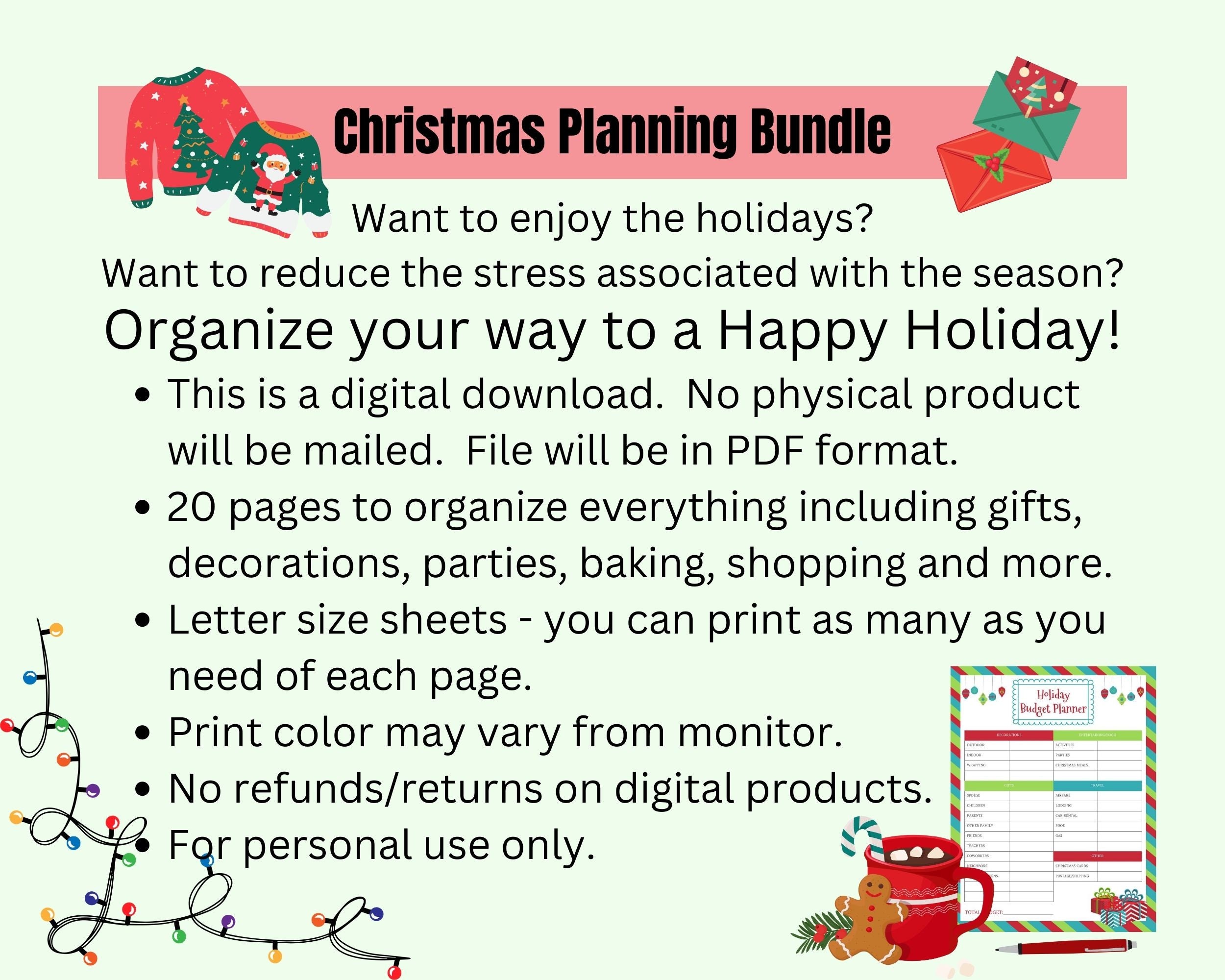 Printable PDF Christmas Planning Bundle to Organize a Stress Free ...