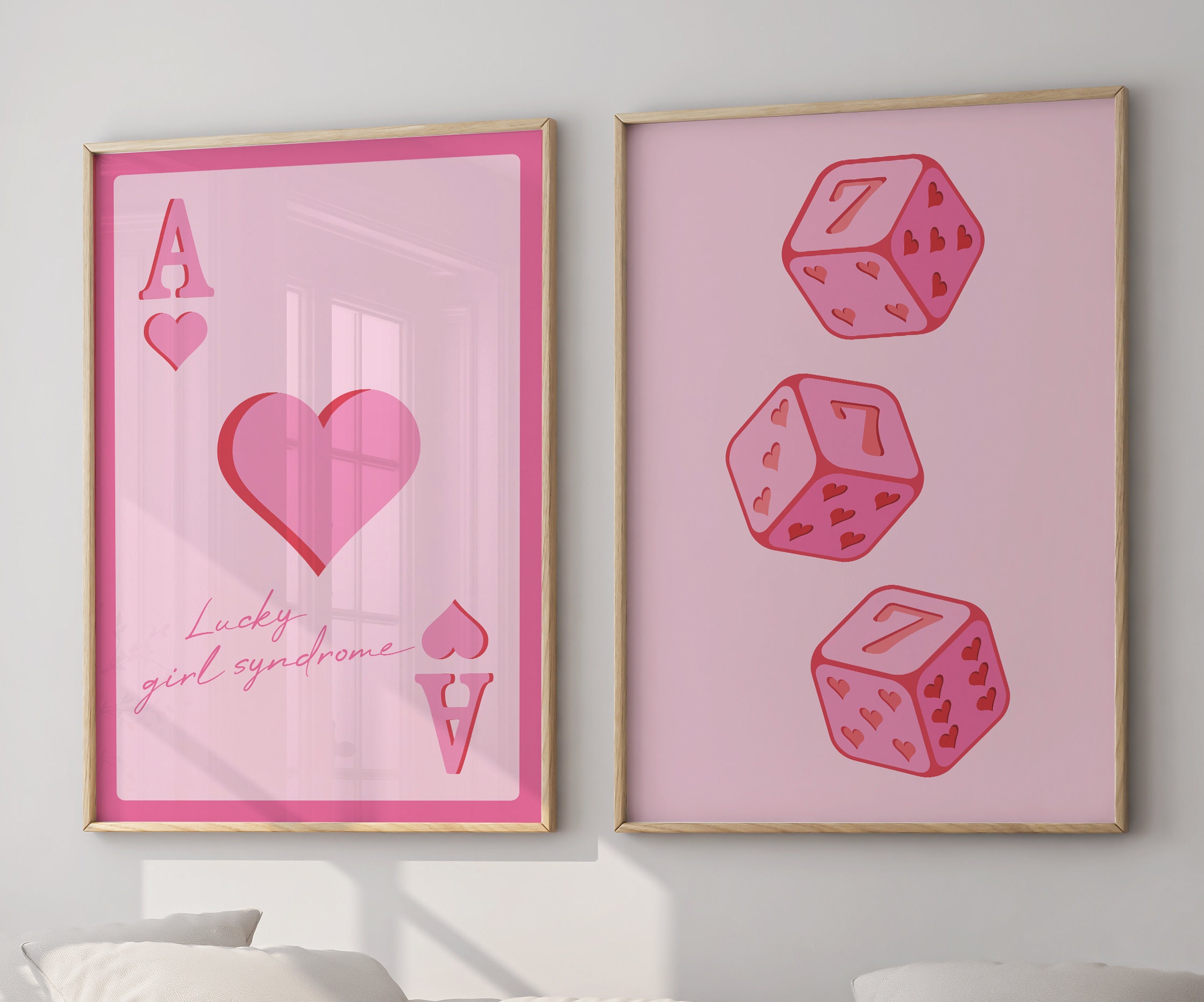 Trendy Retro Wall Art Set of 2, Lucky Dice Print, Ace Card, Lucky Girl ...