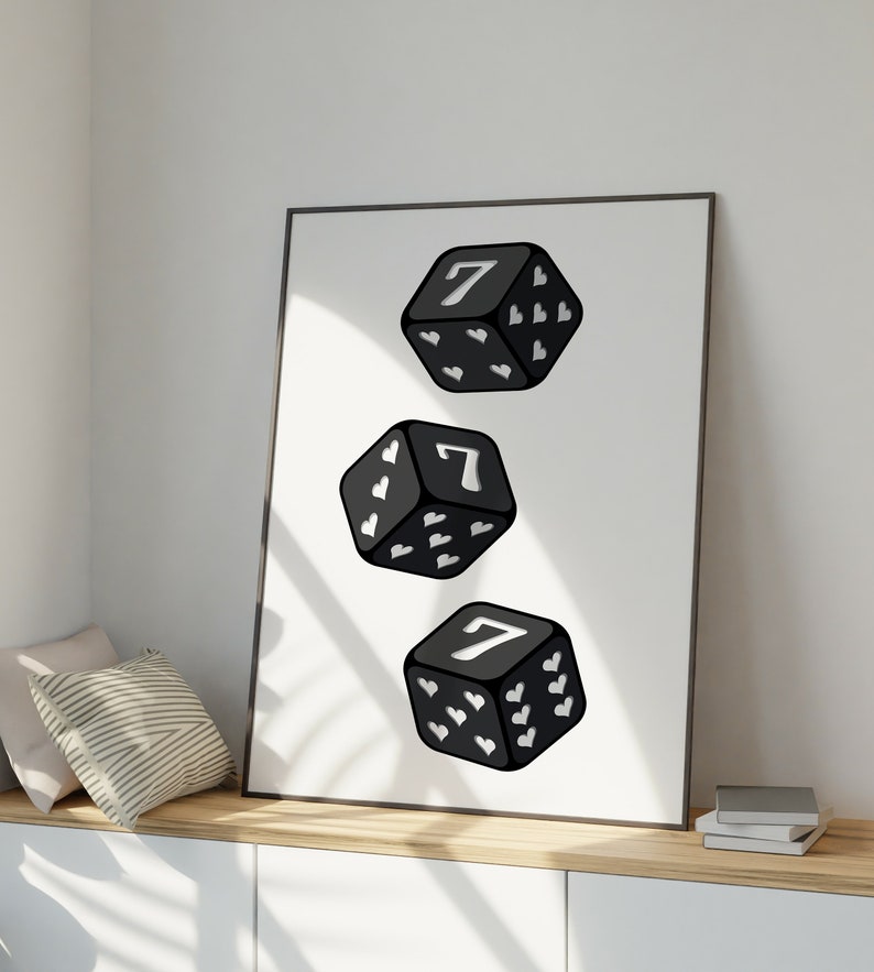 Trendy Retro Wall Art, Lucky Dice Hearts Print, Black Retro Wall Art ...