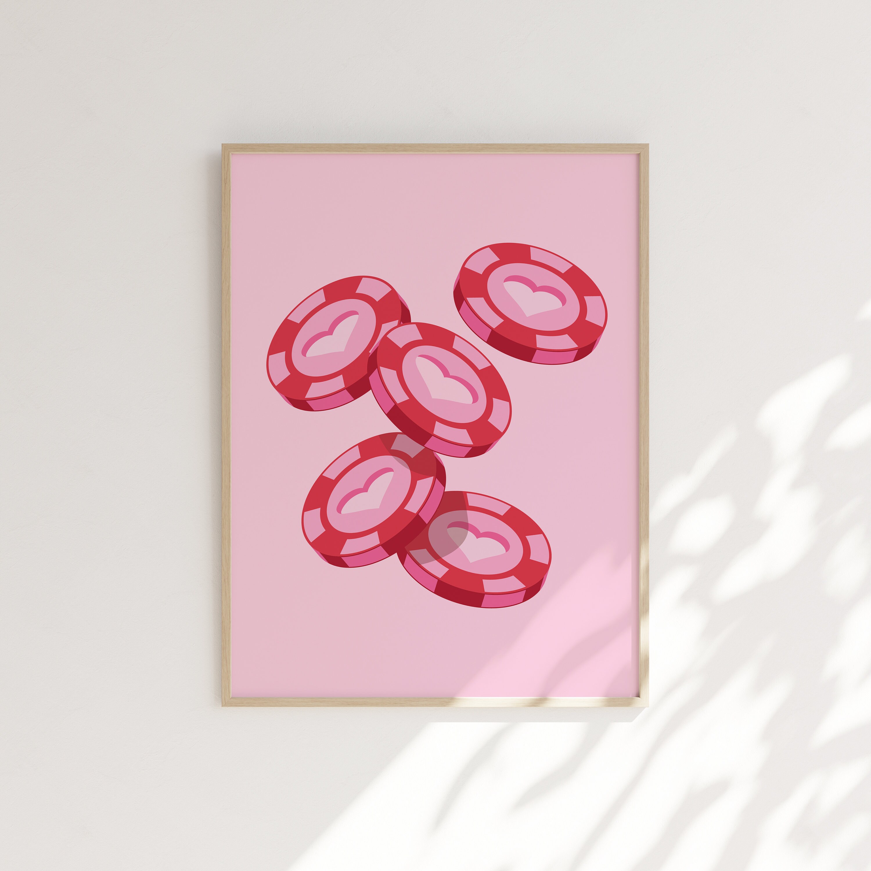 Trendy Retro Wall Art, Poker Chips, Pink Retro Wall Art, Preppy Trendy ...