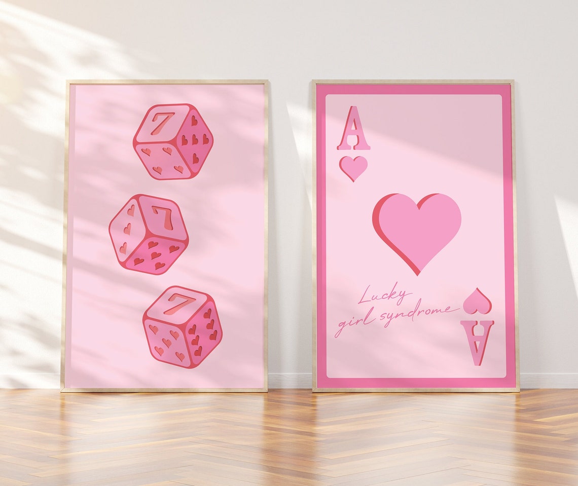 Trendy Retro Wall Art Set of 2, Lucky Dice Print, Ace Card, Lucky Girl ...