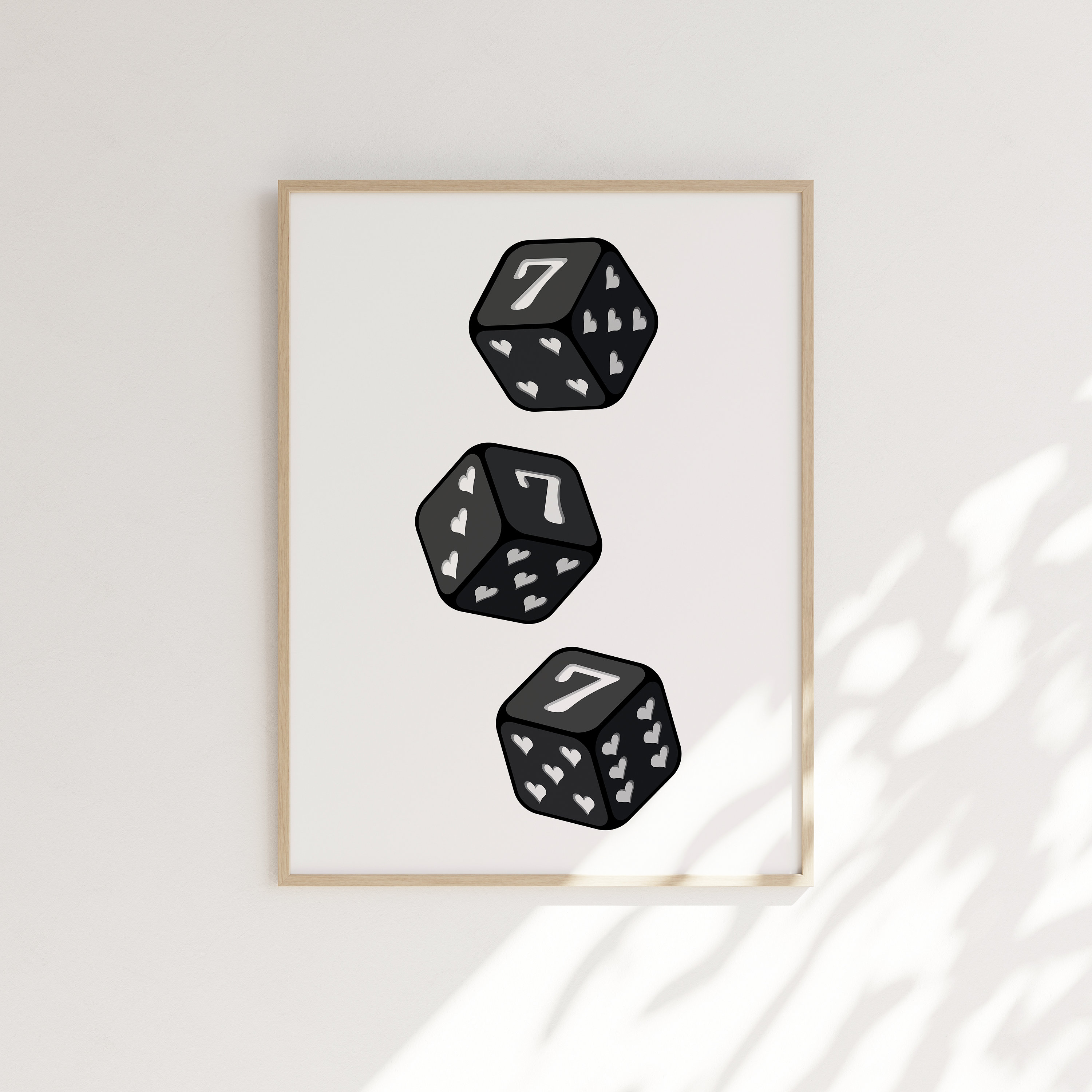 Trendy Retro Wall Art, Lucky Dice Hearts Print, Black Retro Wall Art ...
