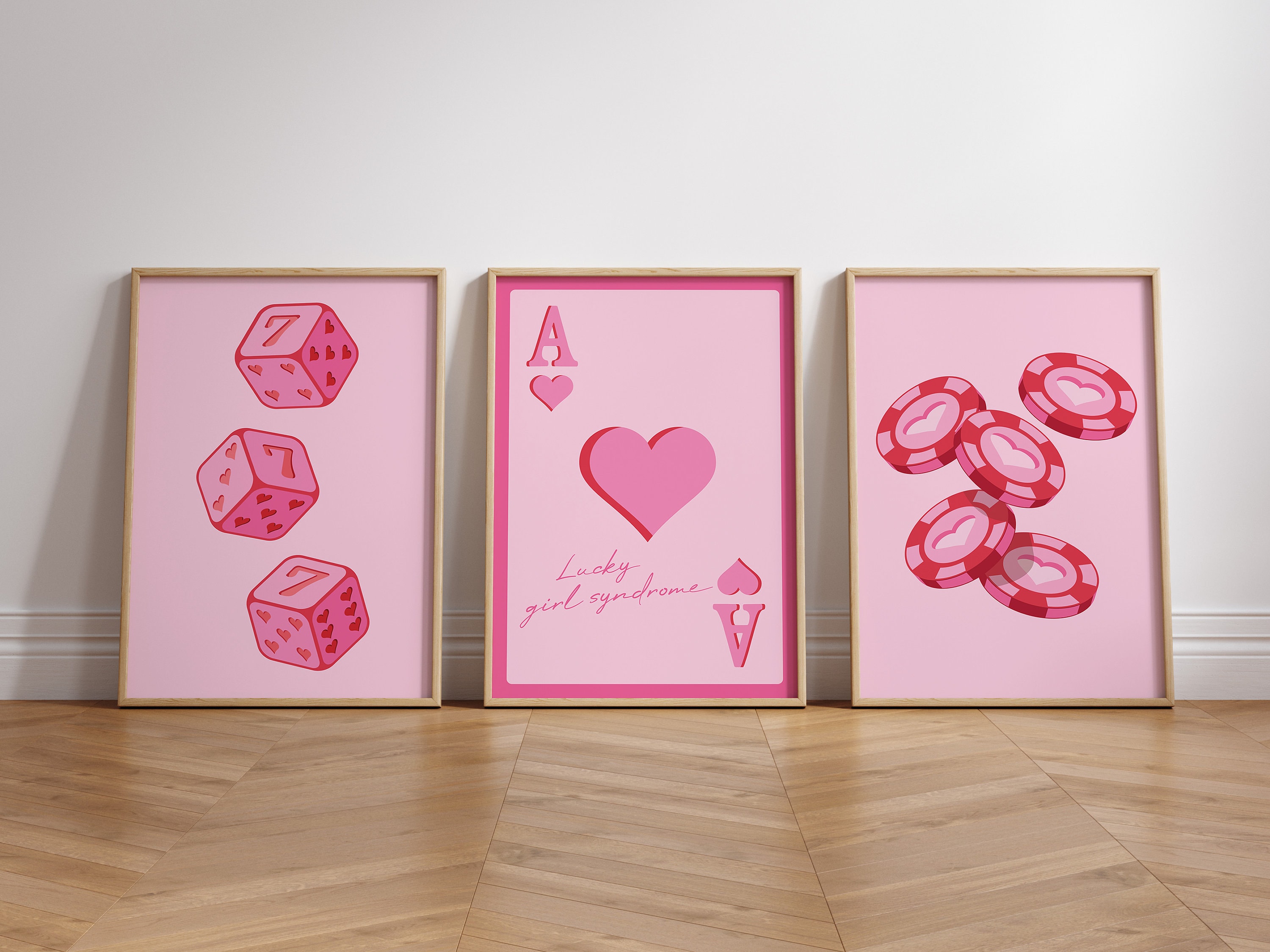 Trendy Retro Wall Art Set of 3 Lucky Dice Print, Ace Card, Poker Chips ...