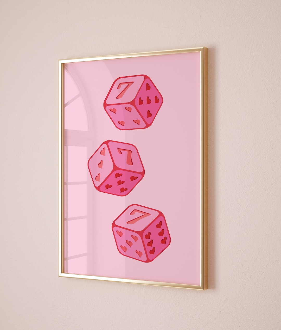 Trendy Retro Wall Art, Lucky Dice Hearts Print, Pink Retro Wall Art ...
