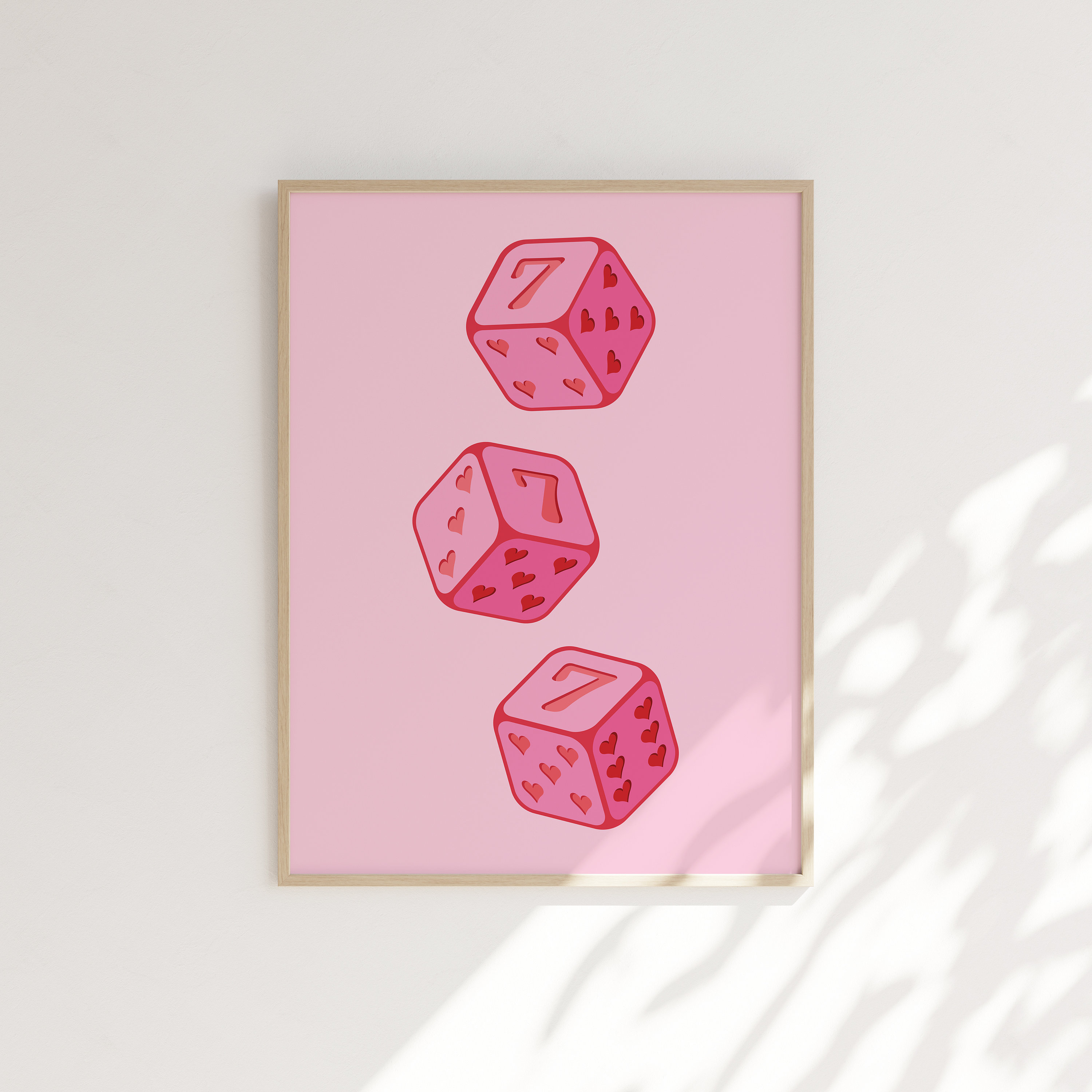 Trendy Retro Wall Art, Lucky Dice Hearts Print, Pink Retro Wall Art ...