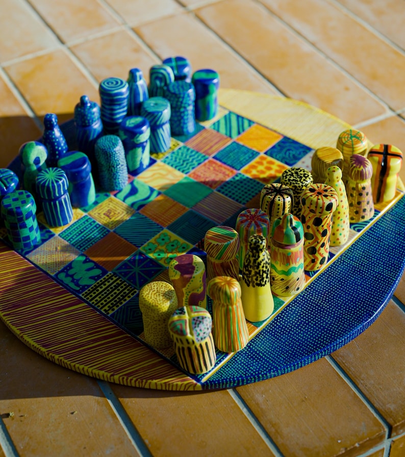 Unique Chessboard Set With Handcrafted Ceramic Pieces | Colorful - Etsy