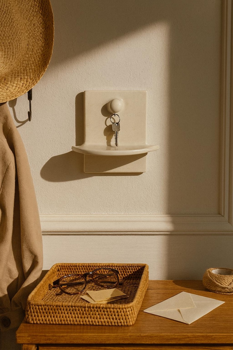 Handmade Ceramic Key Holder With Shelf: Home Decor Organizer - Etsy