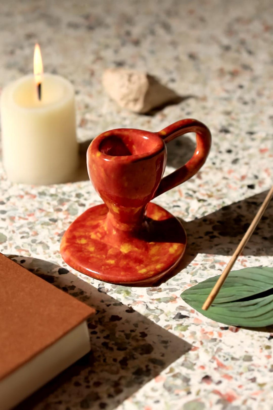 Hand-painted Red Ceramic Candle Holder: Decorative Pottery Candlestick ...