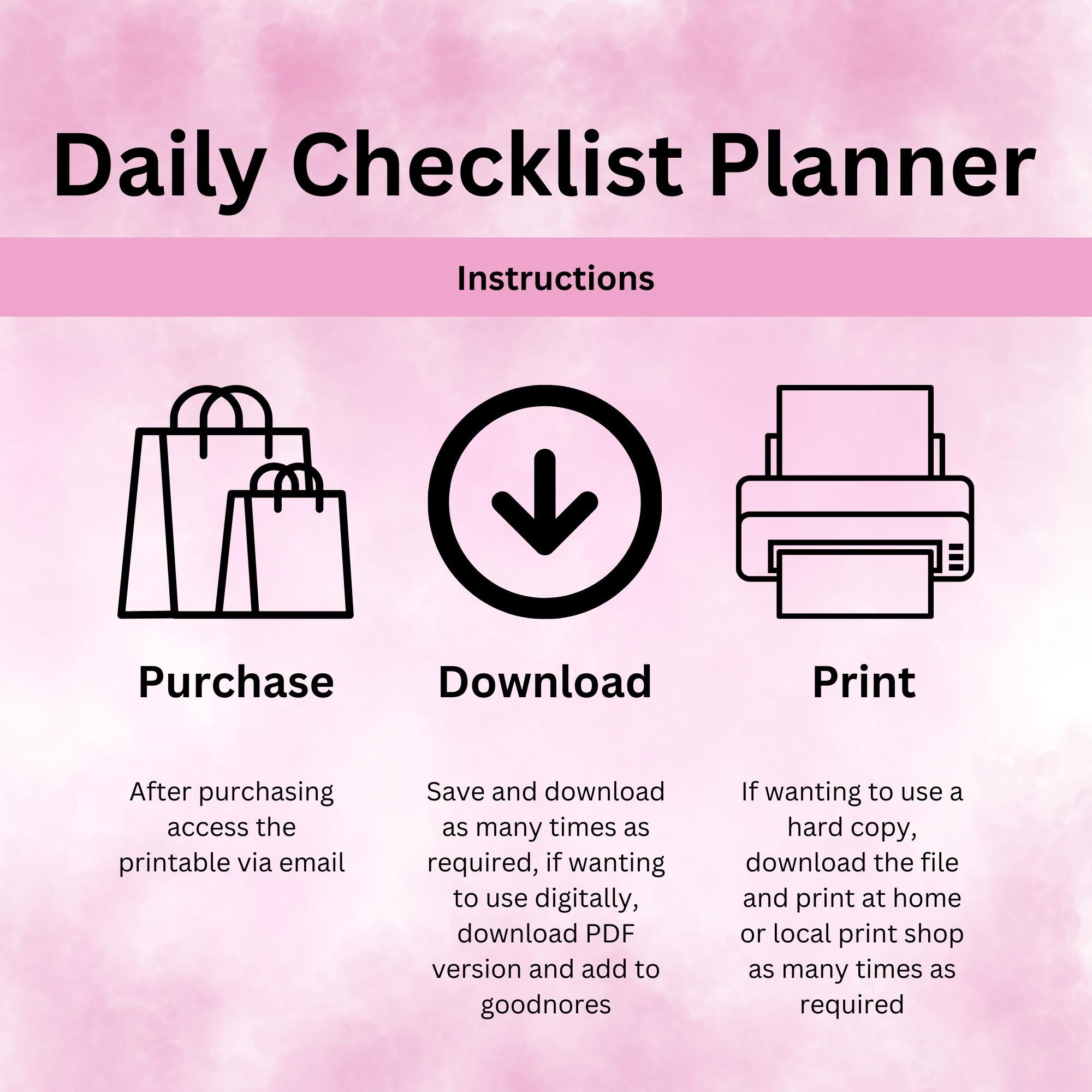 Daily Checklist | Printable Weekly to Do List | Daily Task Planner ...