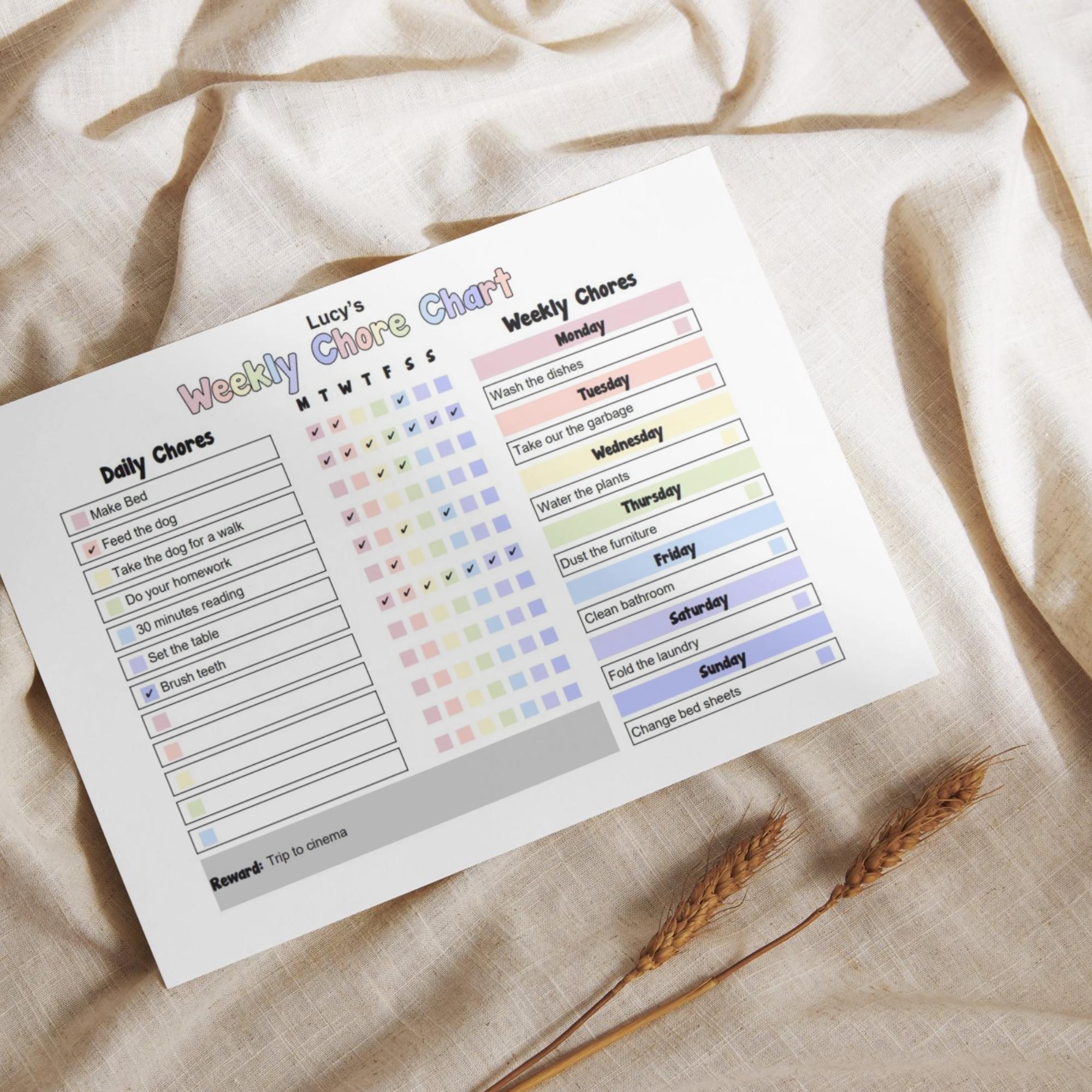 Editable Chore Chart for Kids Printable Kids Daily Weekly Chore List ...