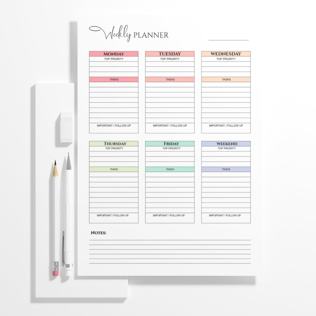 Weekly Planner Printable, Weekly Schedule, Week at a Glance, Weekly ...