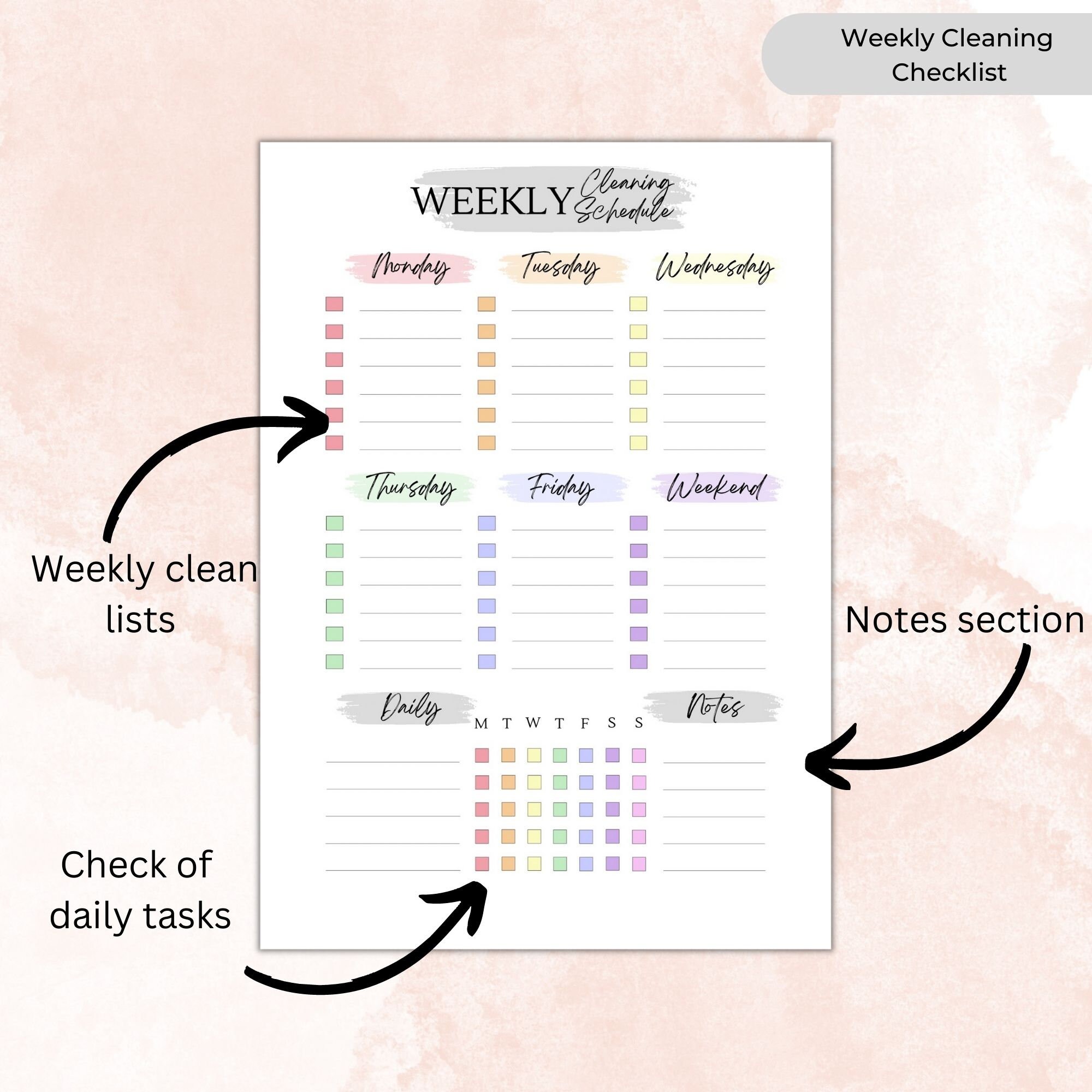 Weekly House Chores Checklist and Cleaning Planner, Pdf, Instant ...