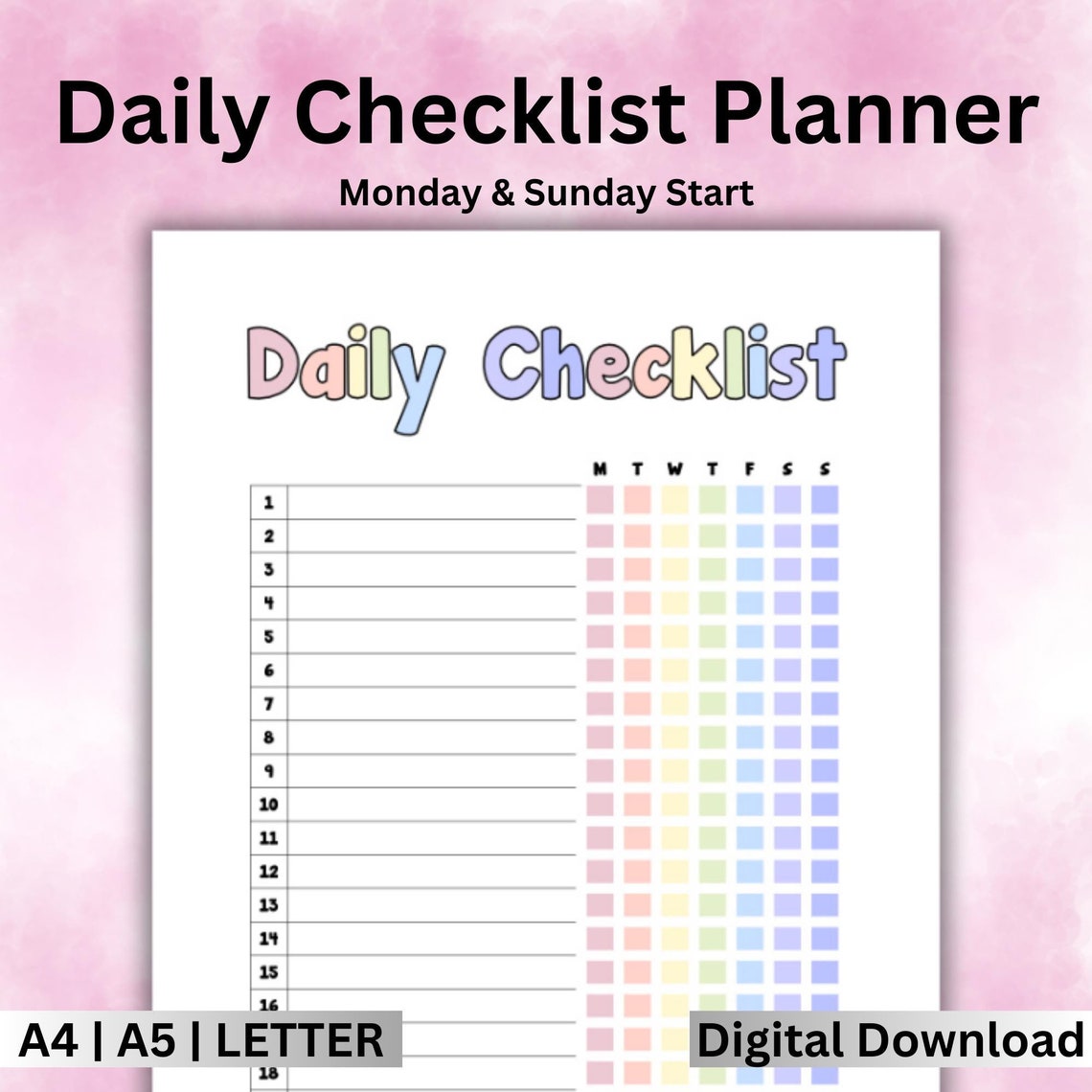 Daily Checklist | Printable Weekly to Do List | Daily Task Planner ...