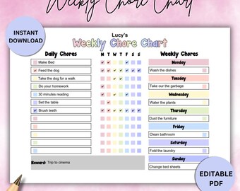 Editable Chore Chart for Kids Printable Kids Daily Routine Checklist ...